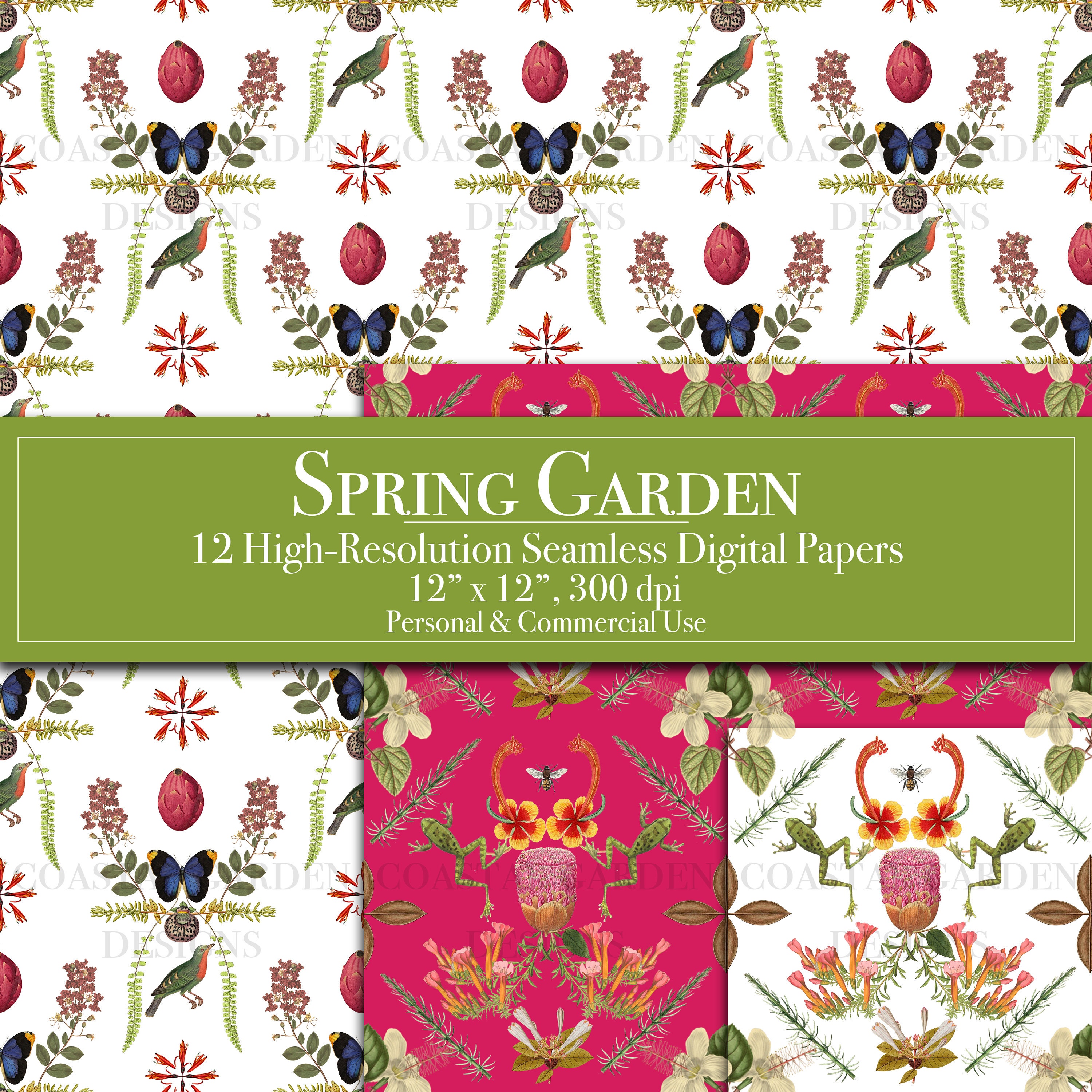 Spring Garden Digital Paper, Seamless Pattern Scrapbook Paper, Planner ...
