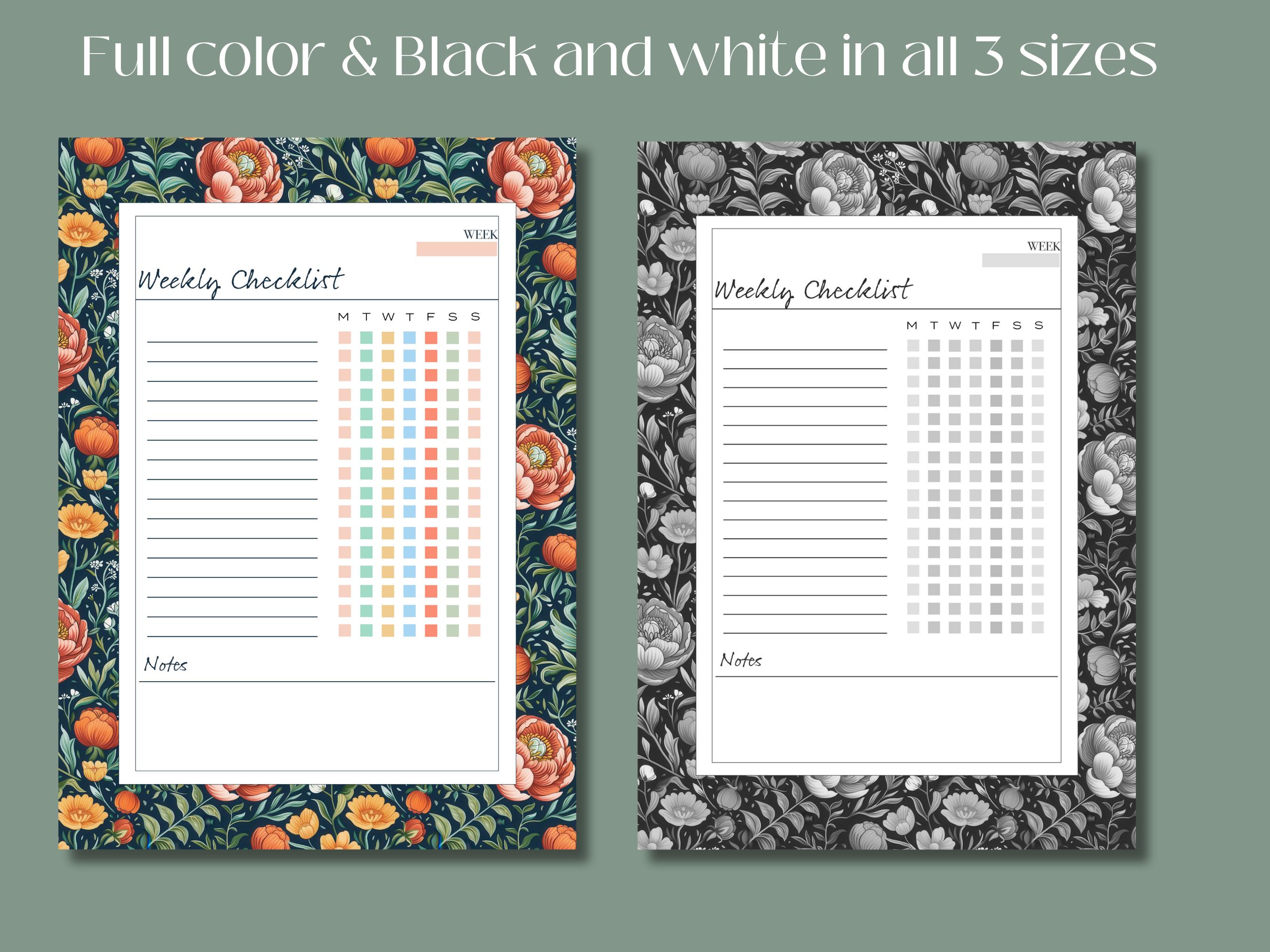 Printable Weekly Checklist Template, Peony Theme, Blank List, Flower ...