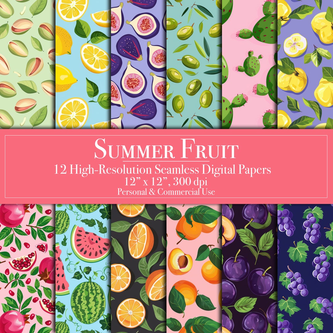 Summer Fruit Digital Papers, 12 Seamless Pattern Scrapbook Papers ...