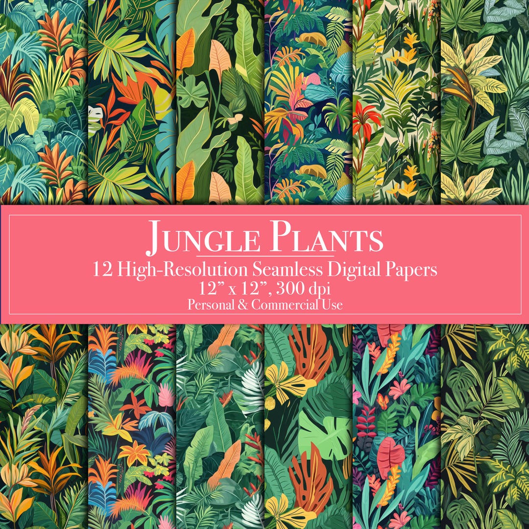 Jungle Plants Digital Papers, Tropical Scrapbook Papers, Rainforest ...