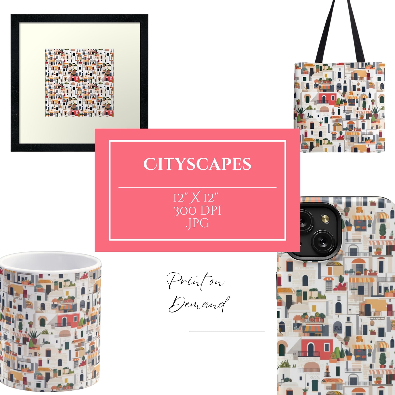 Cityscape Digital Papers, Buildings Seamless Digital Scrapbook Patterns ...