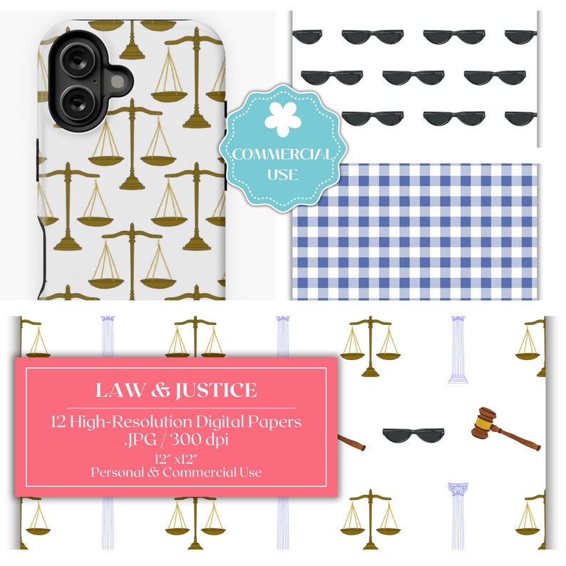 Law & Justice Digital Papers, Seamless Lawyer Pattern Scrapbook Paper ...