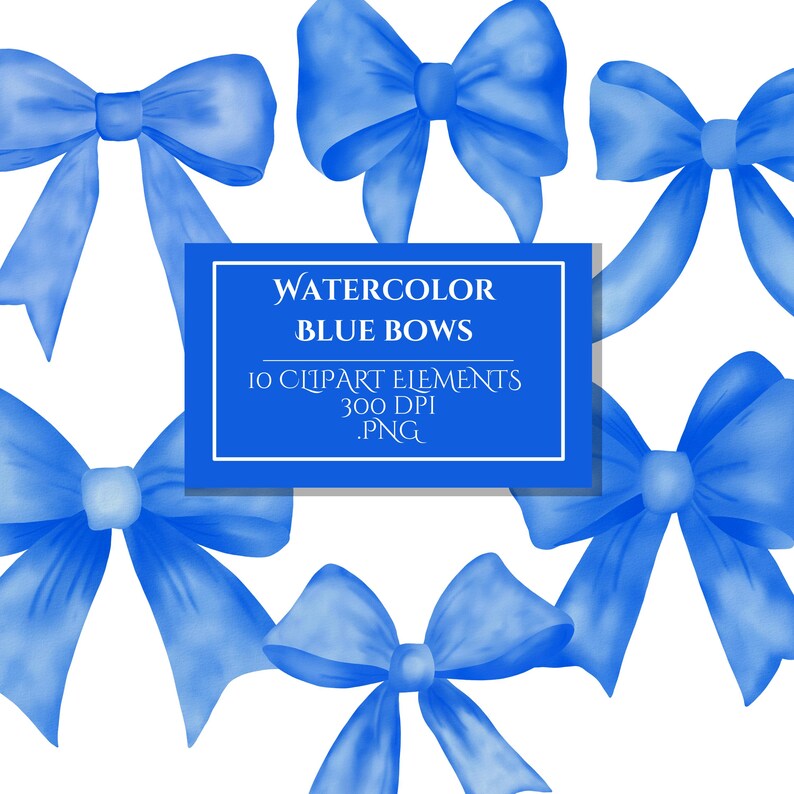 Blue Bows Digital Papers & Clipart Bundle, Blue Ribbon Seamless ...