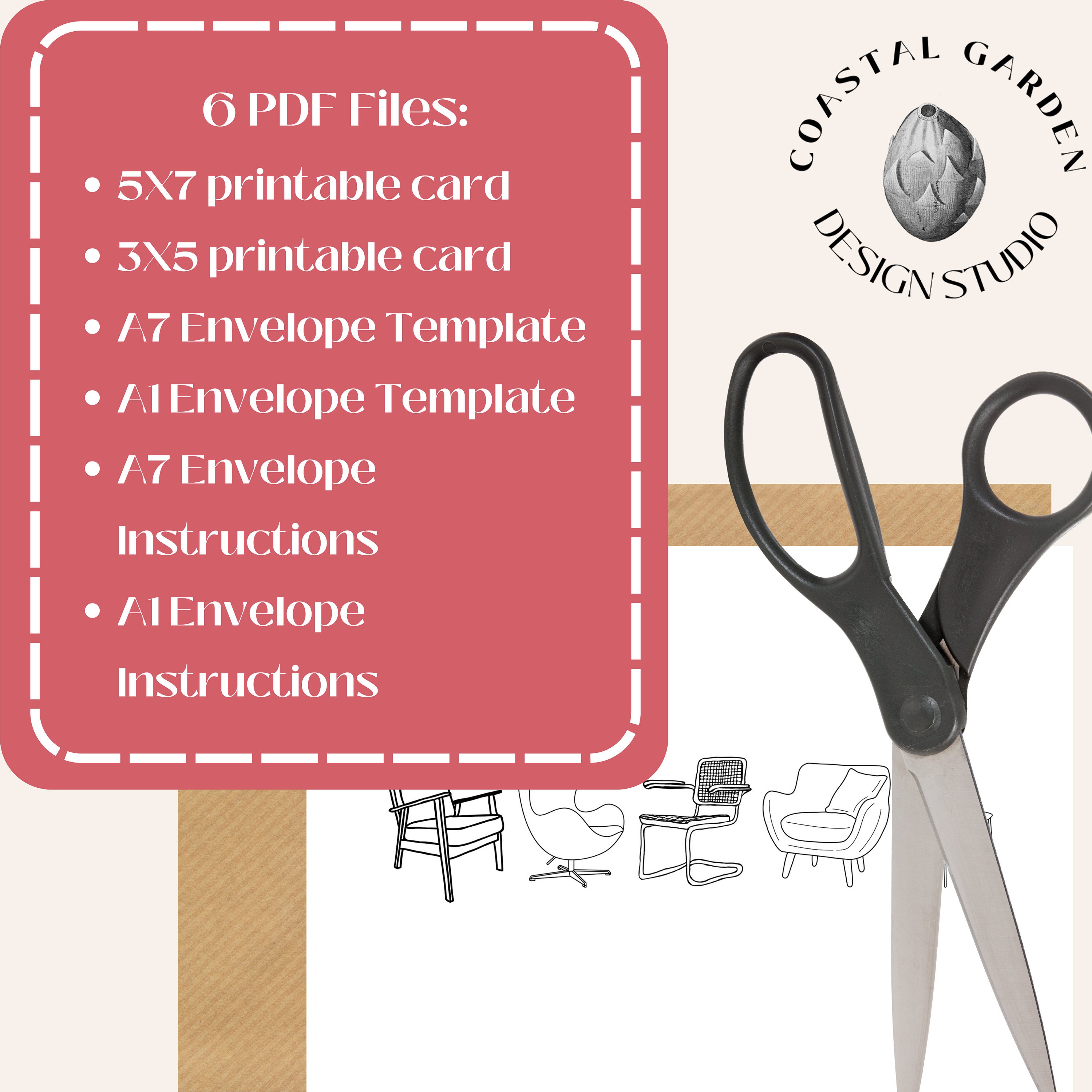 Mid-century Modern Chairs Printable Blank Card, Instant Download Print ...