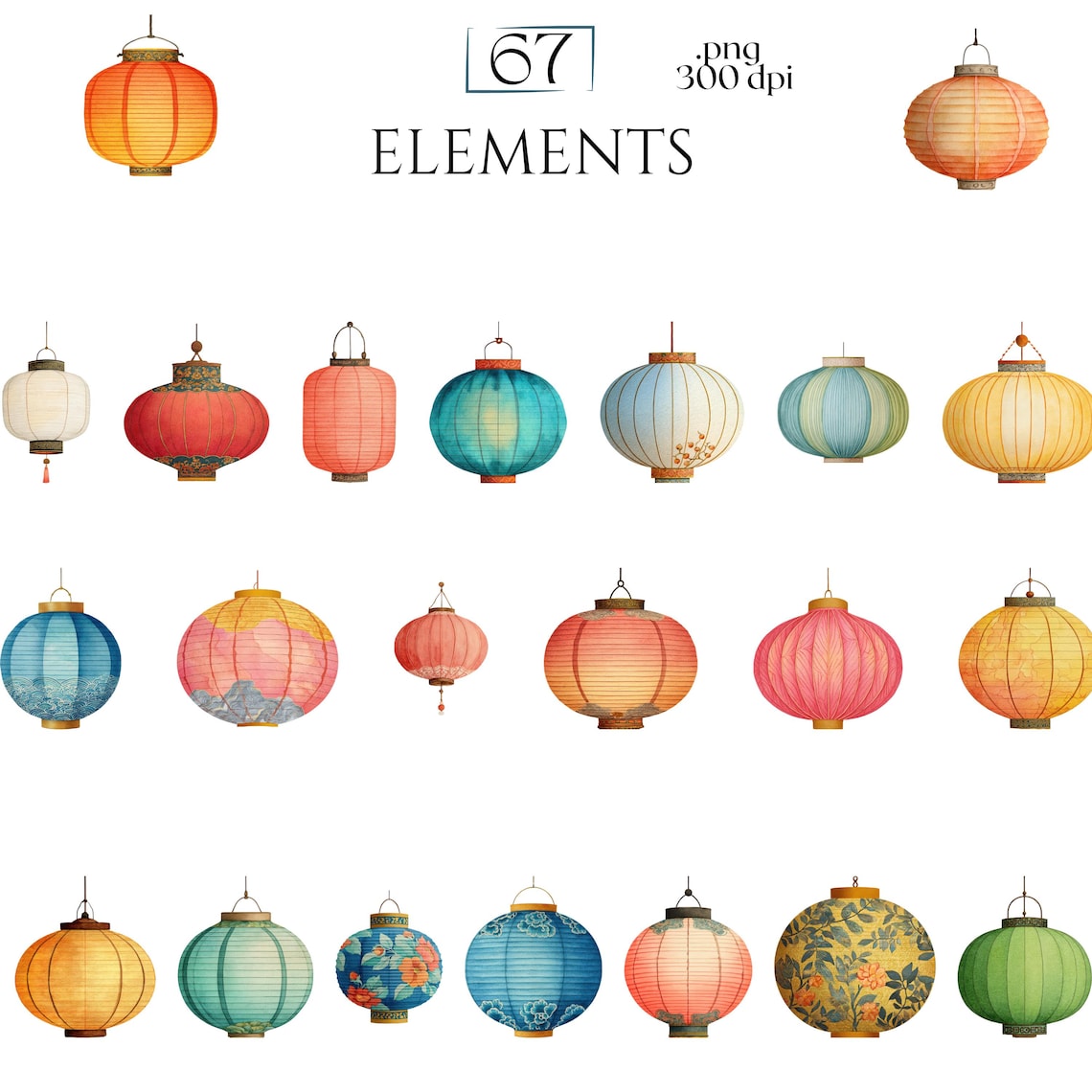 Paper Lanterns Clipart, Watercolor Decorative Light Ephemera, Light ...