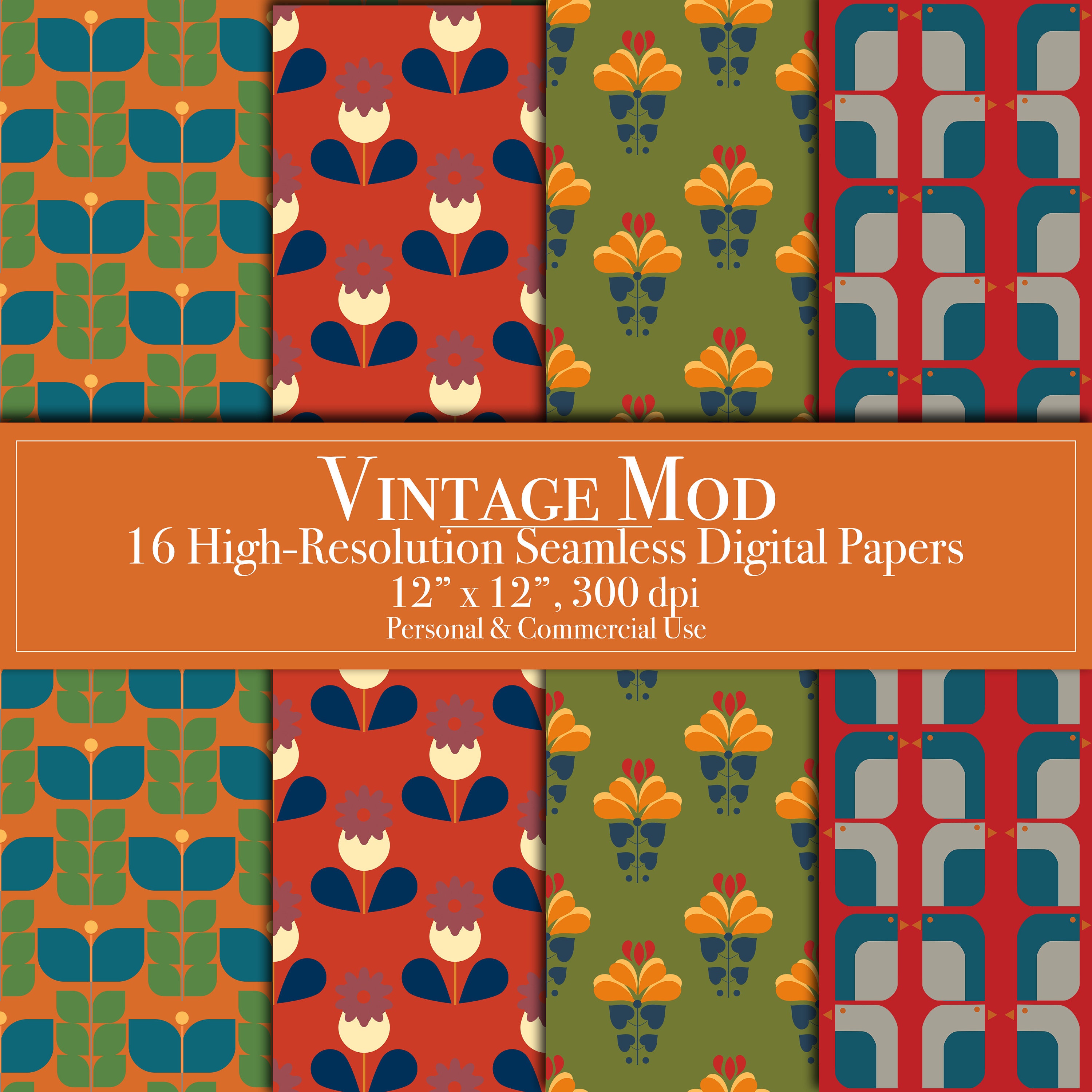 Retro Vintage Digital Papers, Seamless Pattern Scrapbook Paper ...