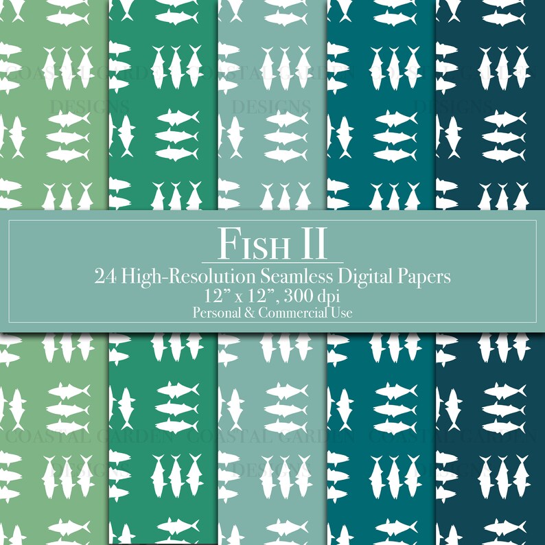 Fish Silhouettes Digital Paper, Seamless Scrapbook (digital Download ...