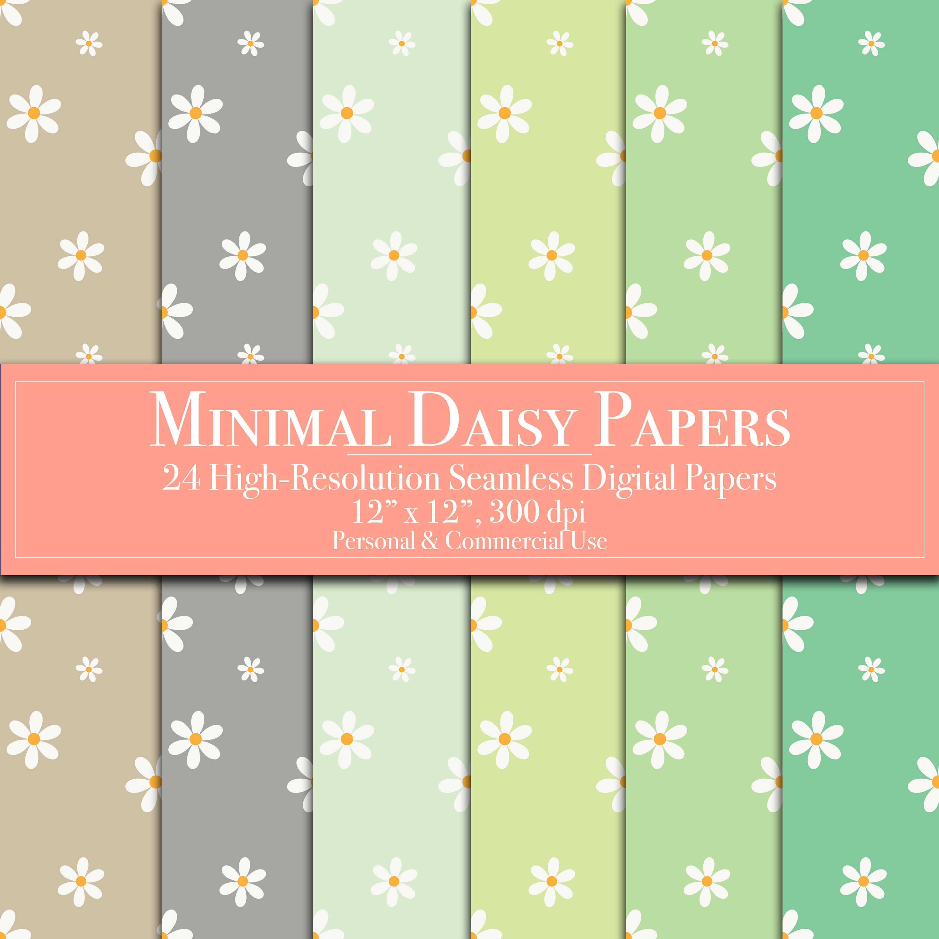 Minimal Pastel Daisies Digital Paper, Seamless Pattern, Scrapbook Paper ...