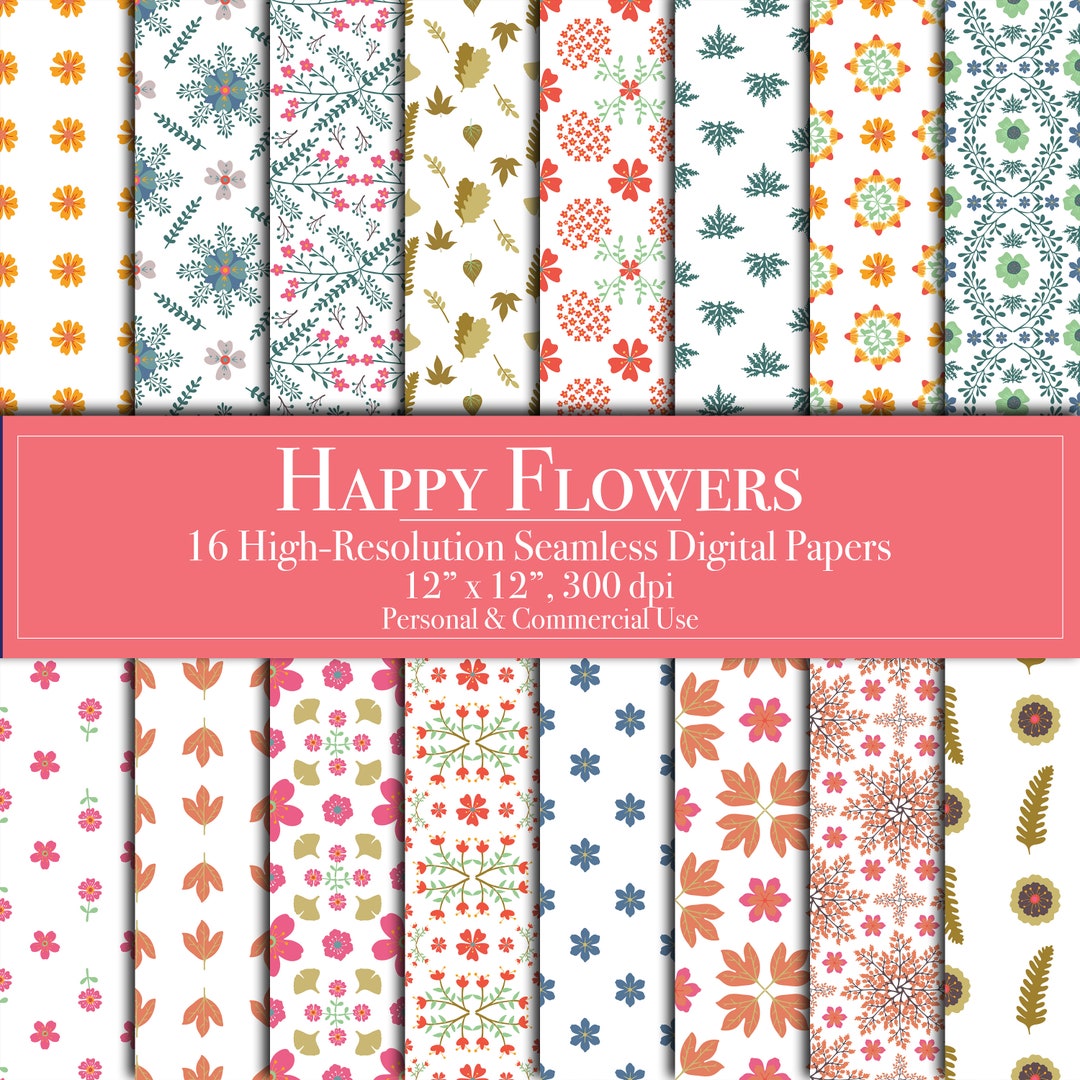 Spring Flowers Digital Papers, Seamless Pattern Scrapbook Paper ...