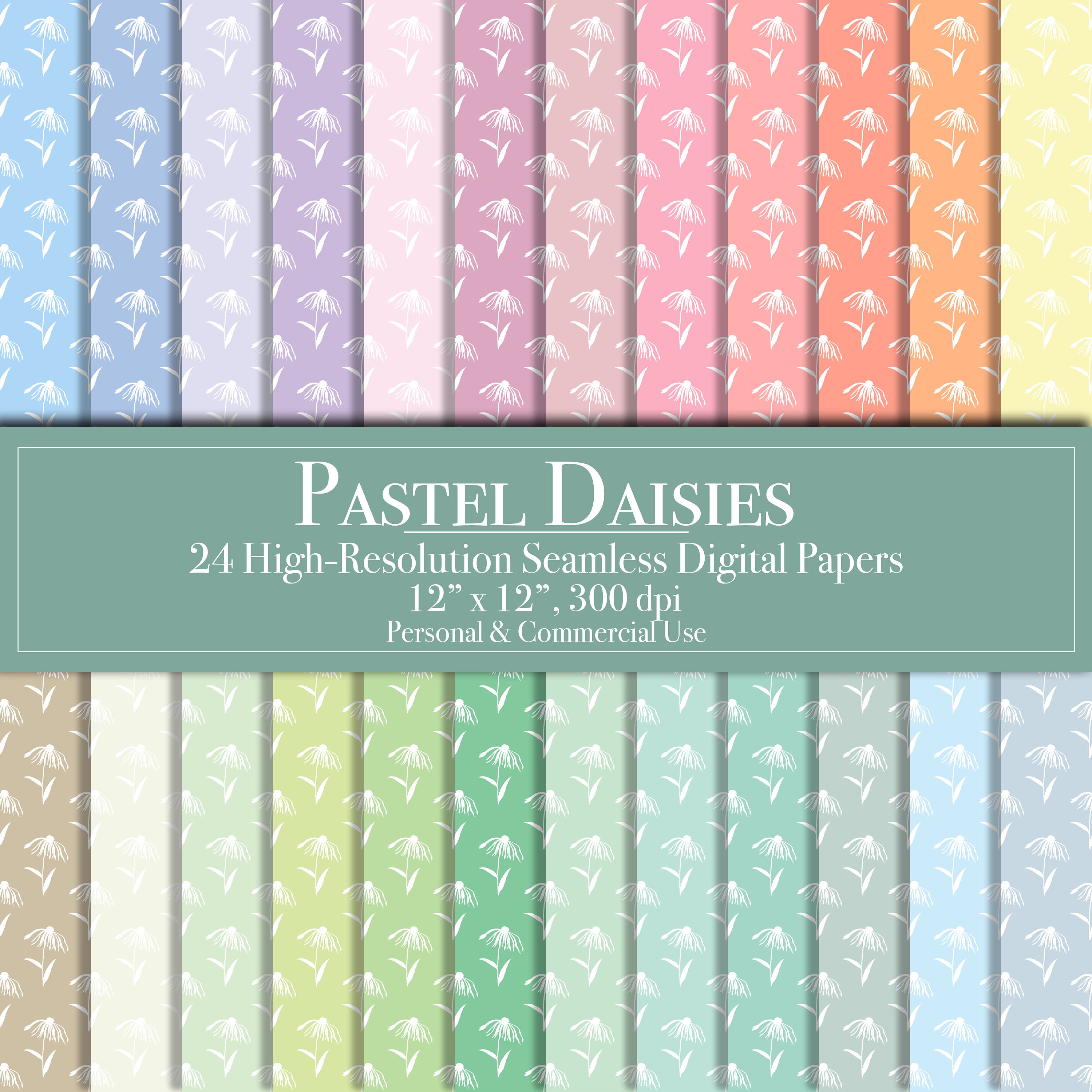 Daisy Digital Paper Bundle, Seamless Pattern, Scrapbook Paper ...
