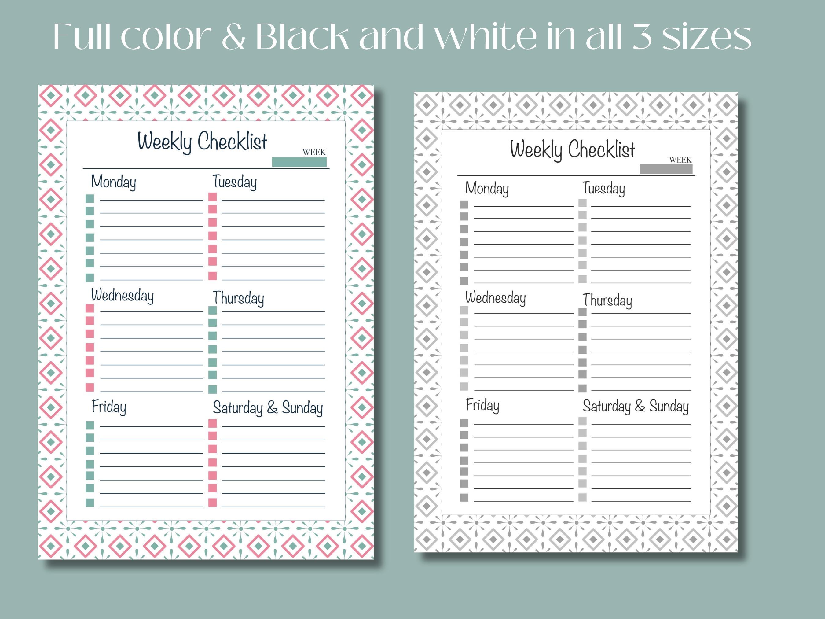 Boho Printable Weekly Checklist Template, Groovy Retro Theme, Blank ...