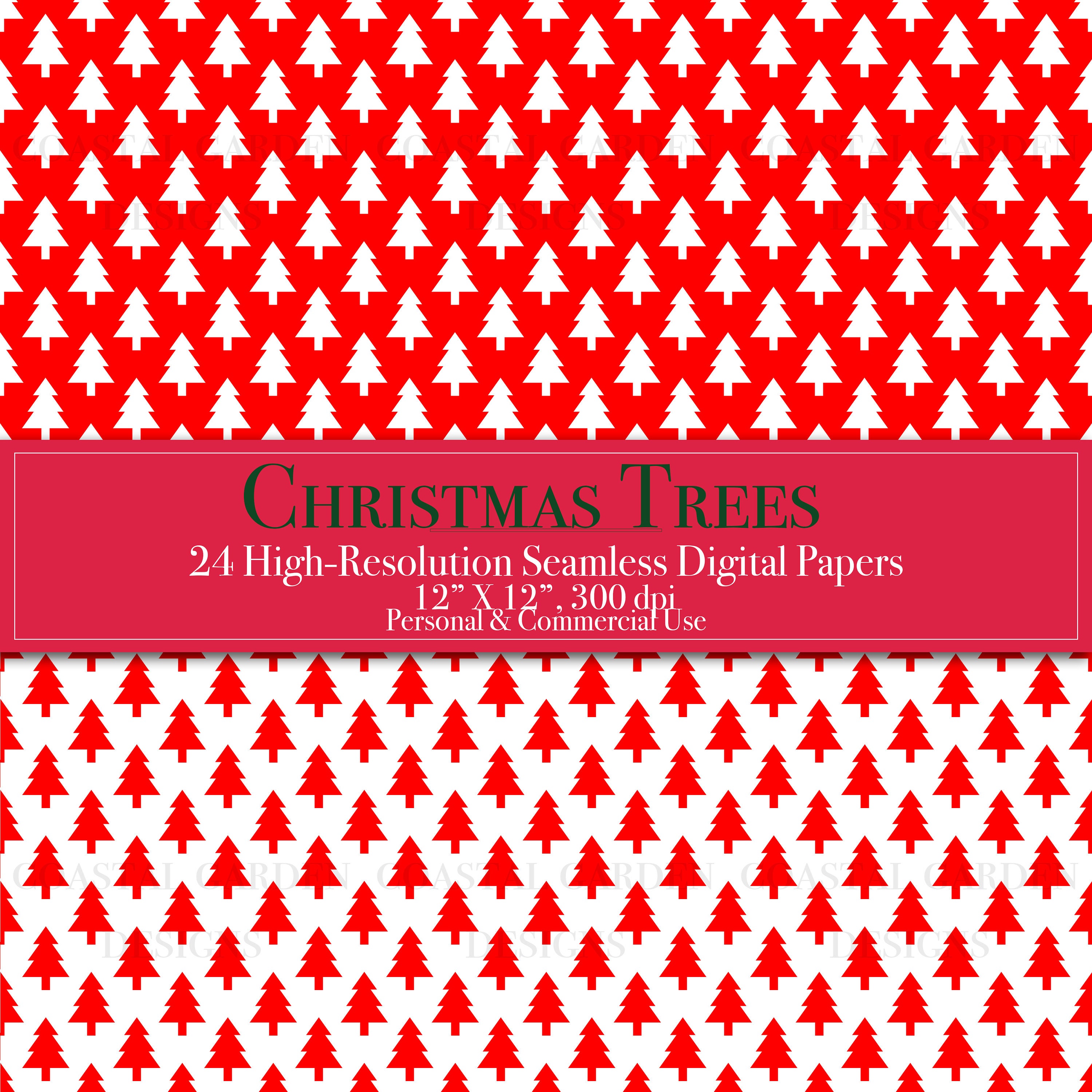 Christmas Trees Digital Paper, Seamless Pattern Scrapbook Paper ...