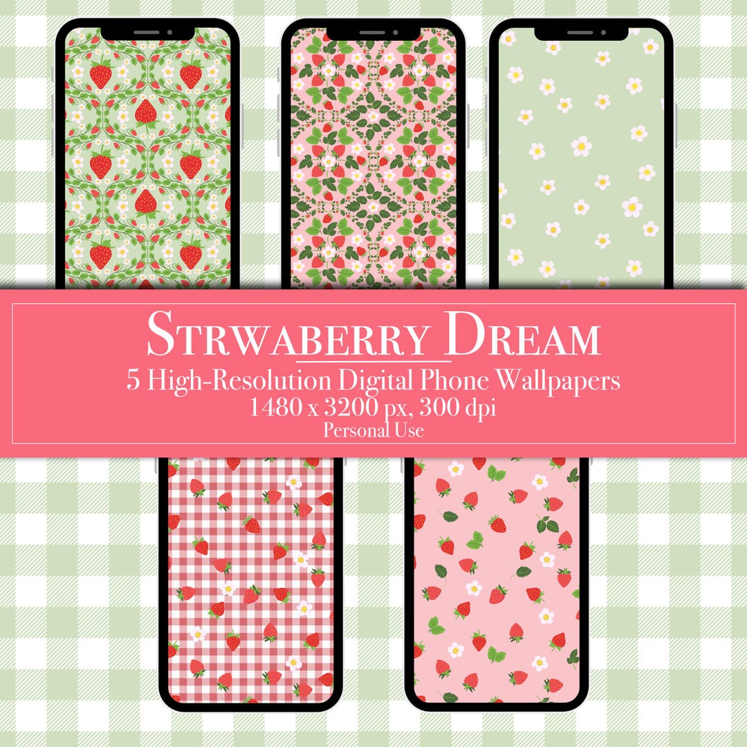 Strawberry Dreams iPhone Android Wallpapers, Fruit Patterns, Cute ...