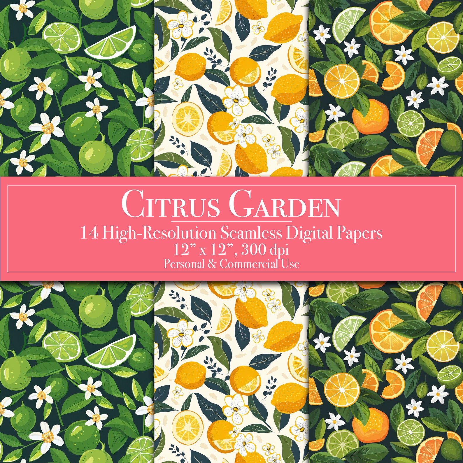 Citrus Garden Digital Papers, Orange Seamless Pattern Scrapbook Paper ...