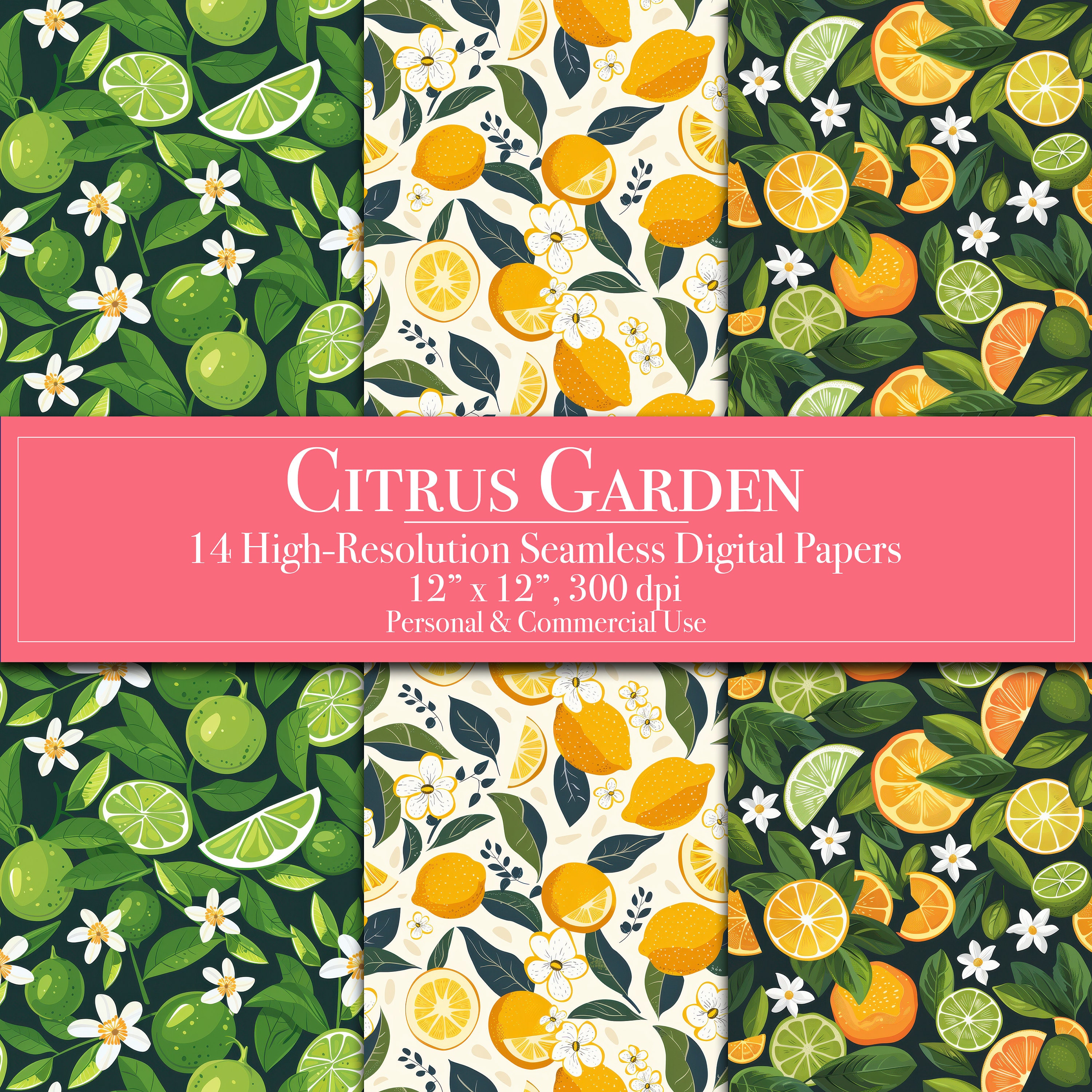 Citrus Garden Digital Papers, Orange Seamless Pattern Scrapbook Paper ...