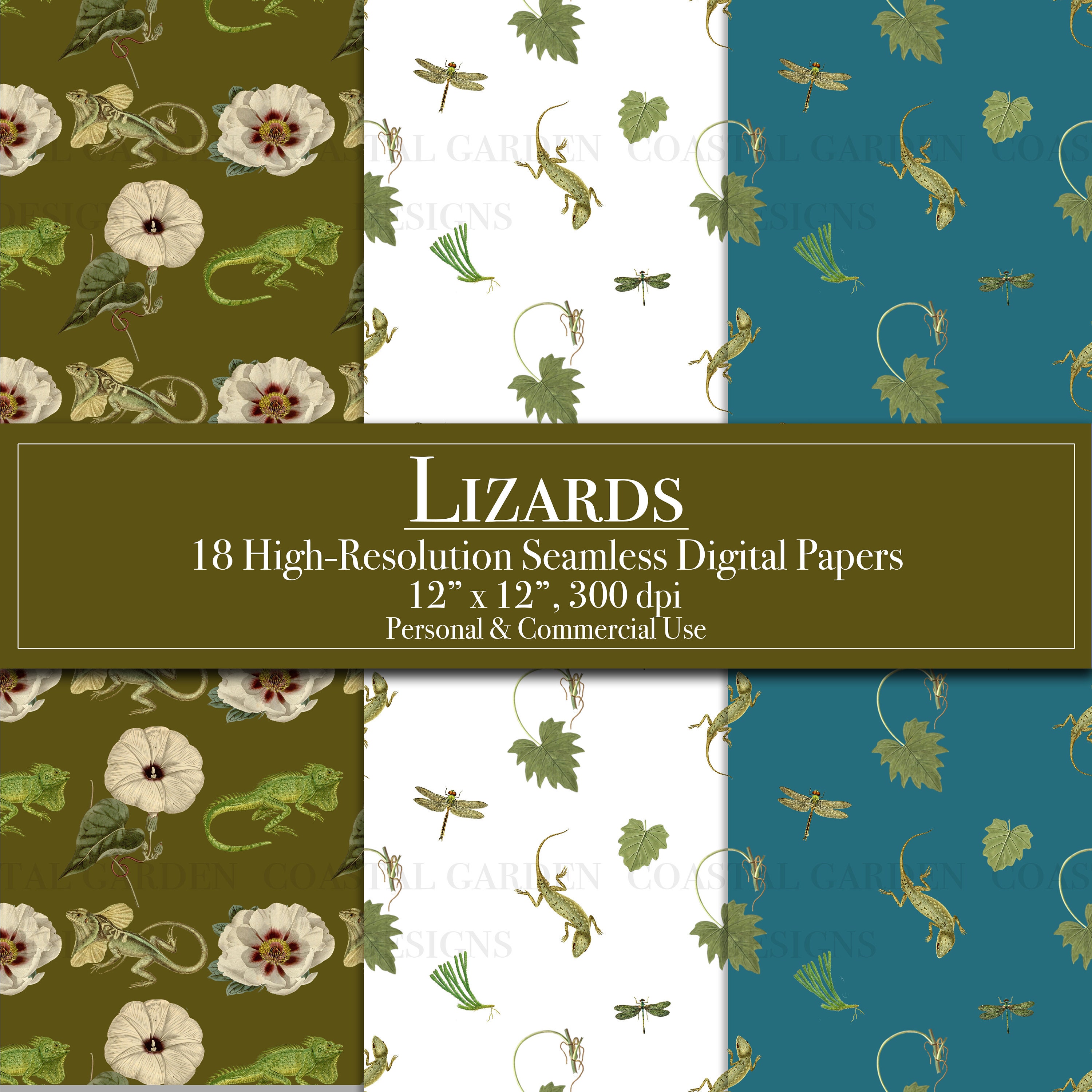 Lizards Digital Paper, Seamless Digital Scrapbook Paper, Planner ...