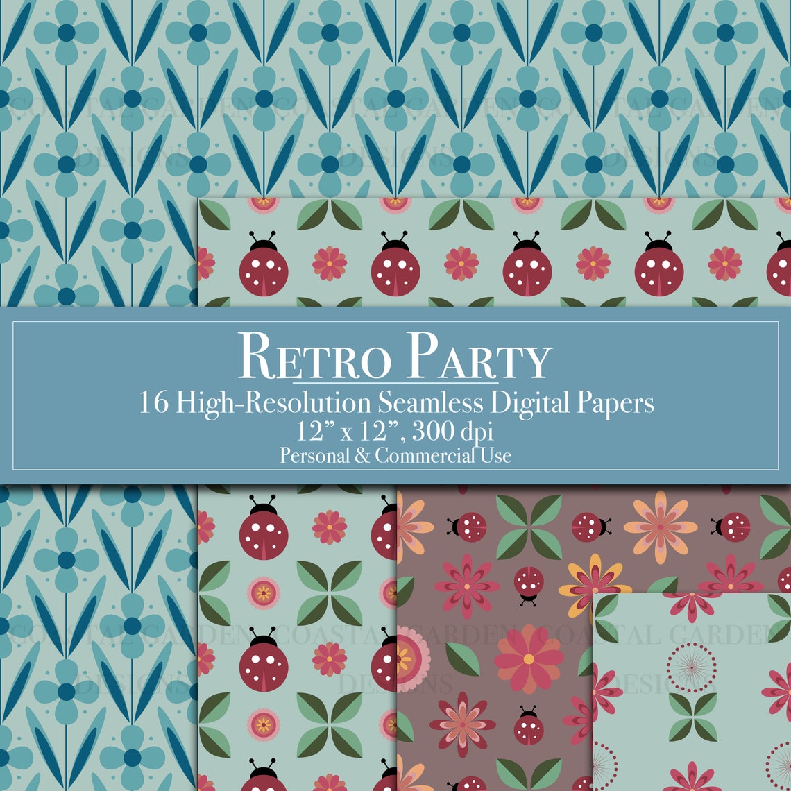 Vintage Retro Digital Papers, Seamless Pattern Scrapbook Paper ...