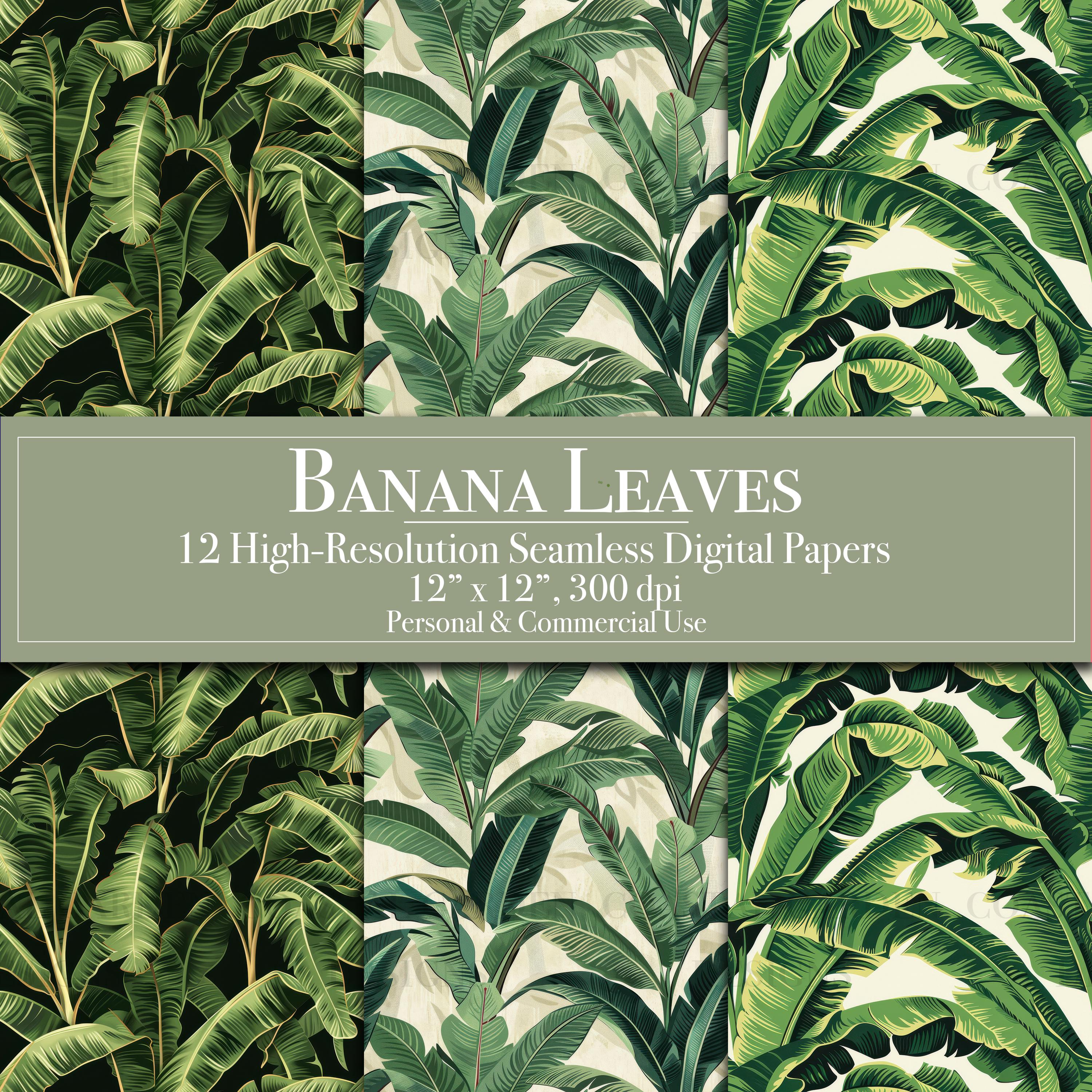 Banana Leaves Digital Paper, Tropical Seamless Digital Scrapbook Paper ...