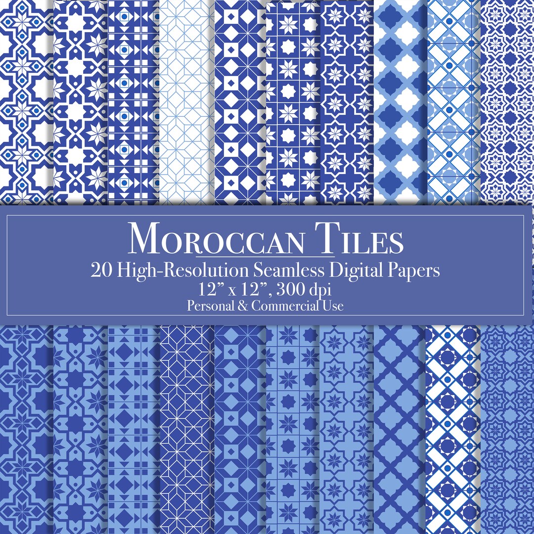 Moroccan Patterns Blue Digital Paper, Seamless Scrapbook Paper ...