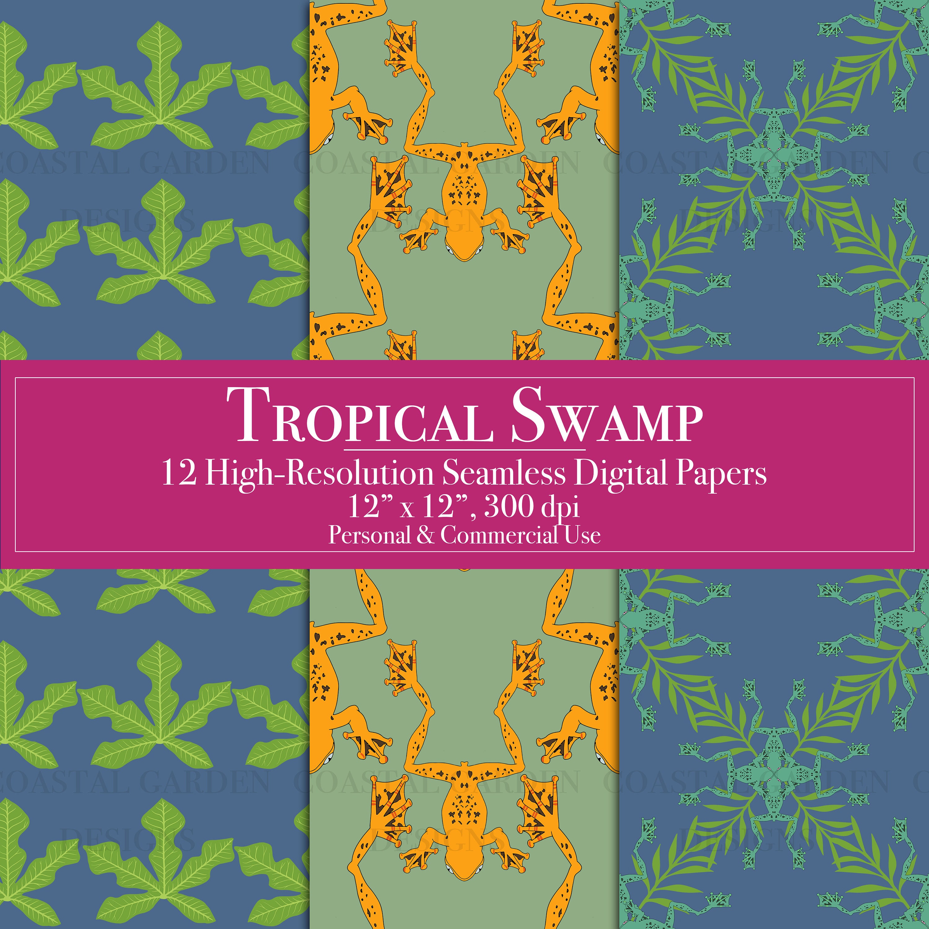 Tropical Swamp Digital Paper, Seamless Digital Scrapbook Paper, Planner ...