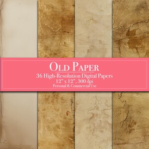Old Paper Texture Digital Papers, Aged Digital Scrapbook Junk Journal ...
