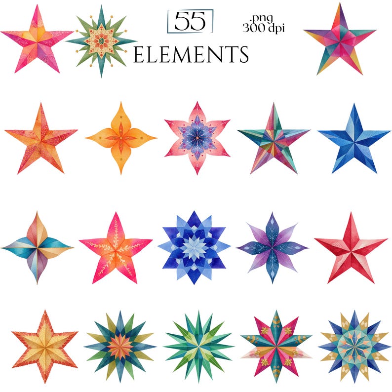 Watercolor Stars Clipart, Bright Celestial Star Graphics, Cosmic PNG ...