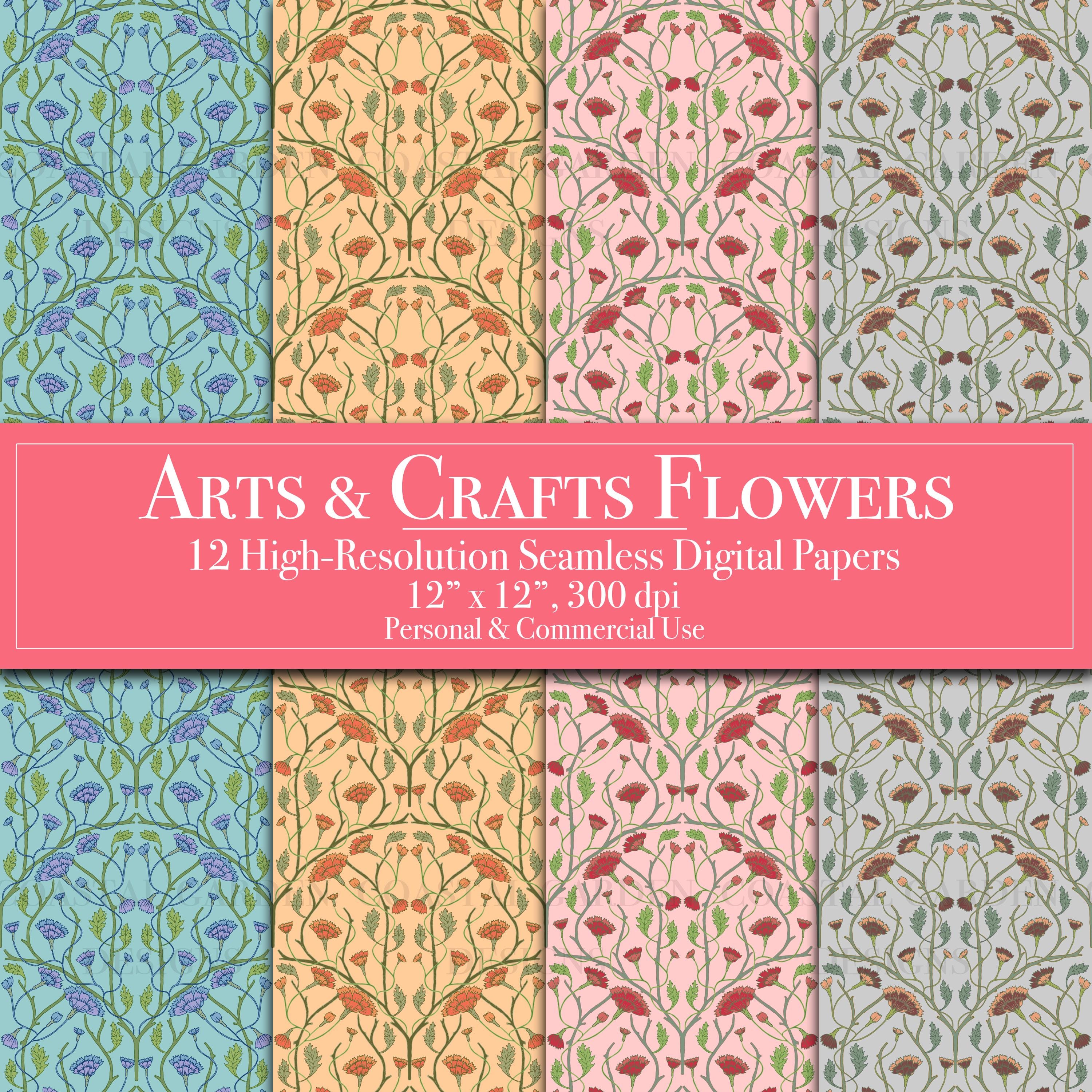 Arts & Crafts Digital Paper Bundle, Floral Seamless Patterns, Scrapbook ...