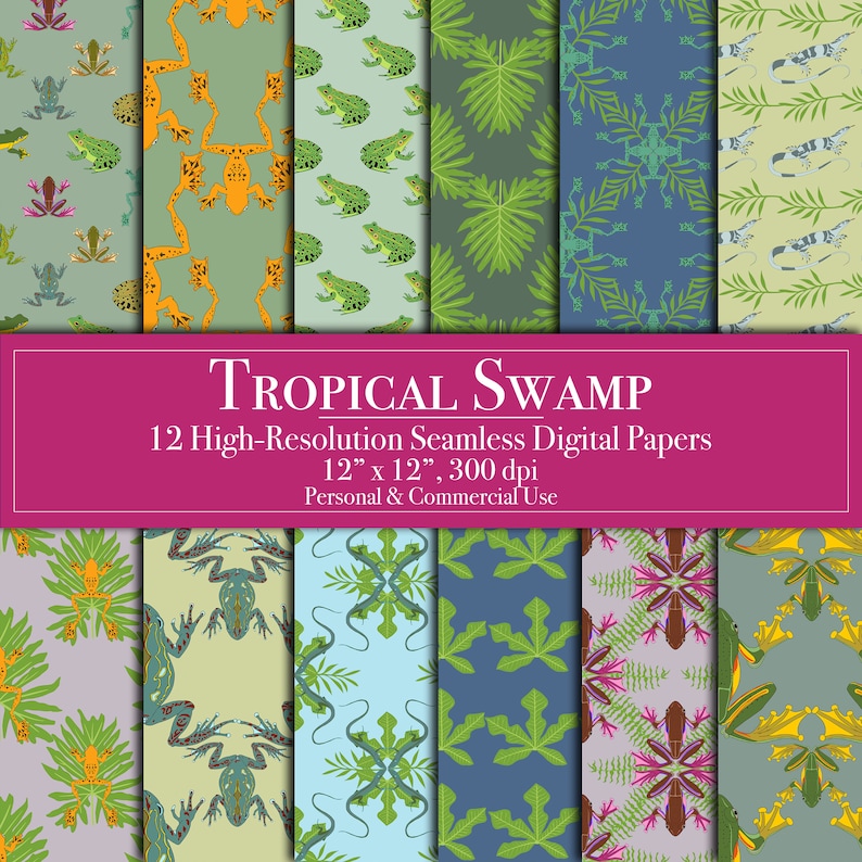 Tropical Swamp Digital Paper, Seamless Digital Scrapbook Paper, Planner ...