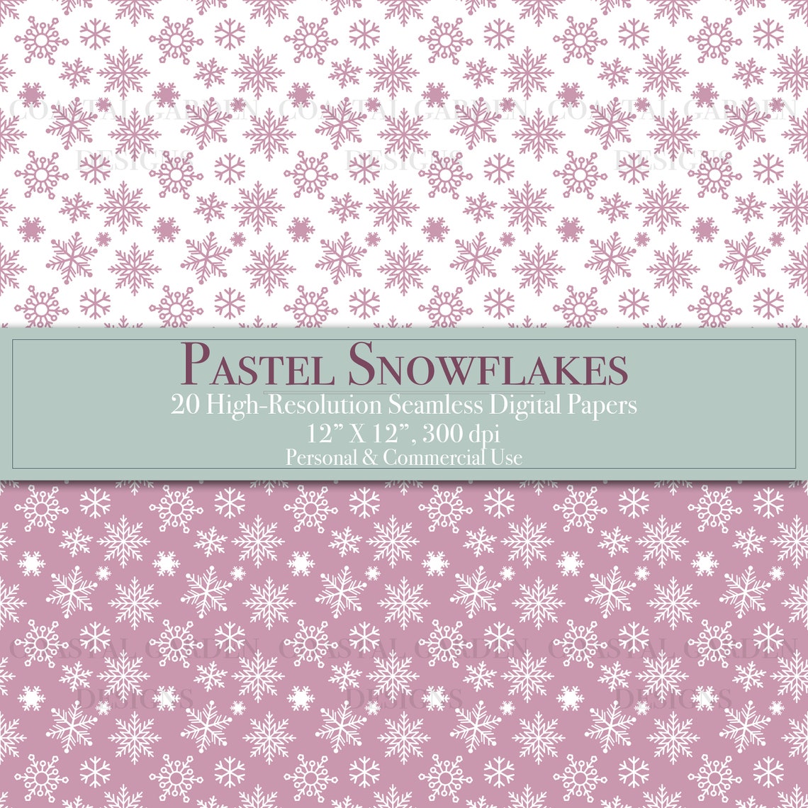 Pastel Snowflakes Digital Paper Bundle, Seamless Pattern Set, Scrapbook ...