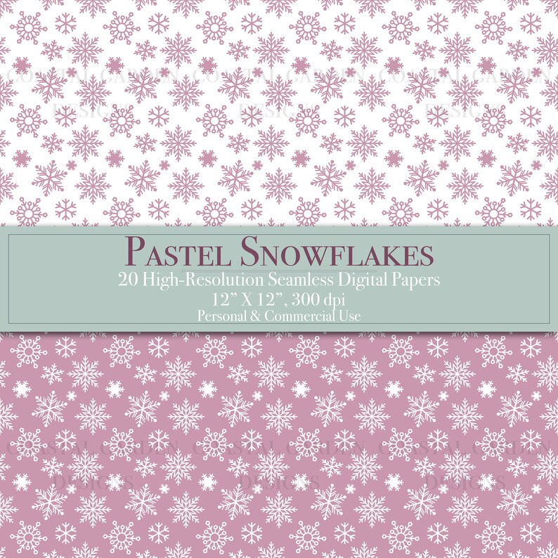 Pastel Snowflakes Digital Paper Bundle, Seamless Pattern Set, Scrapbook ...