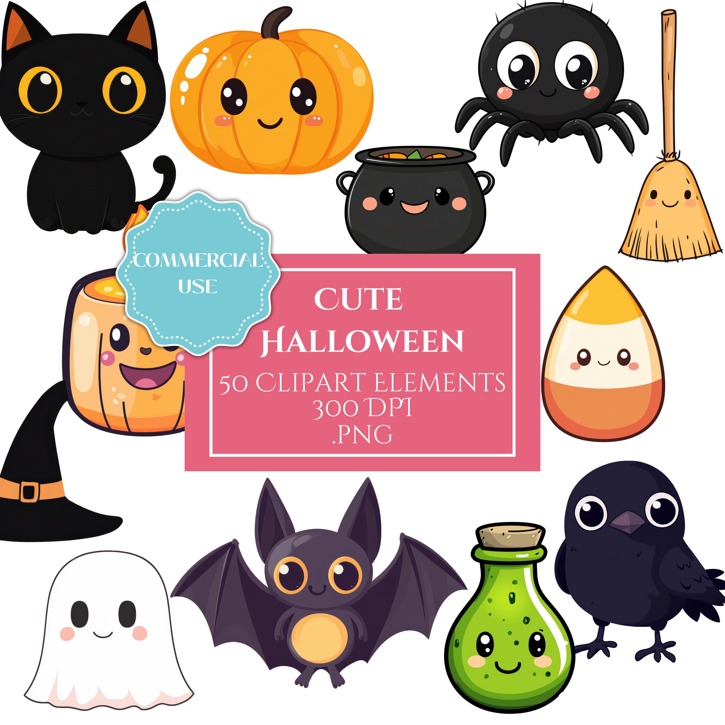Cute Halloween Clipart, Kawaii Clip Art, Fussy Cut Stickers, Spooky ...