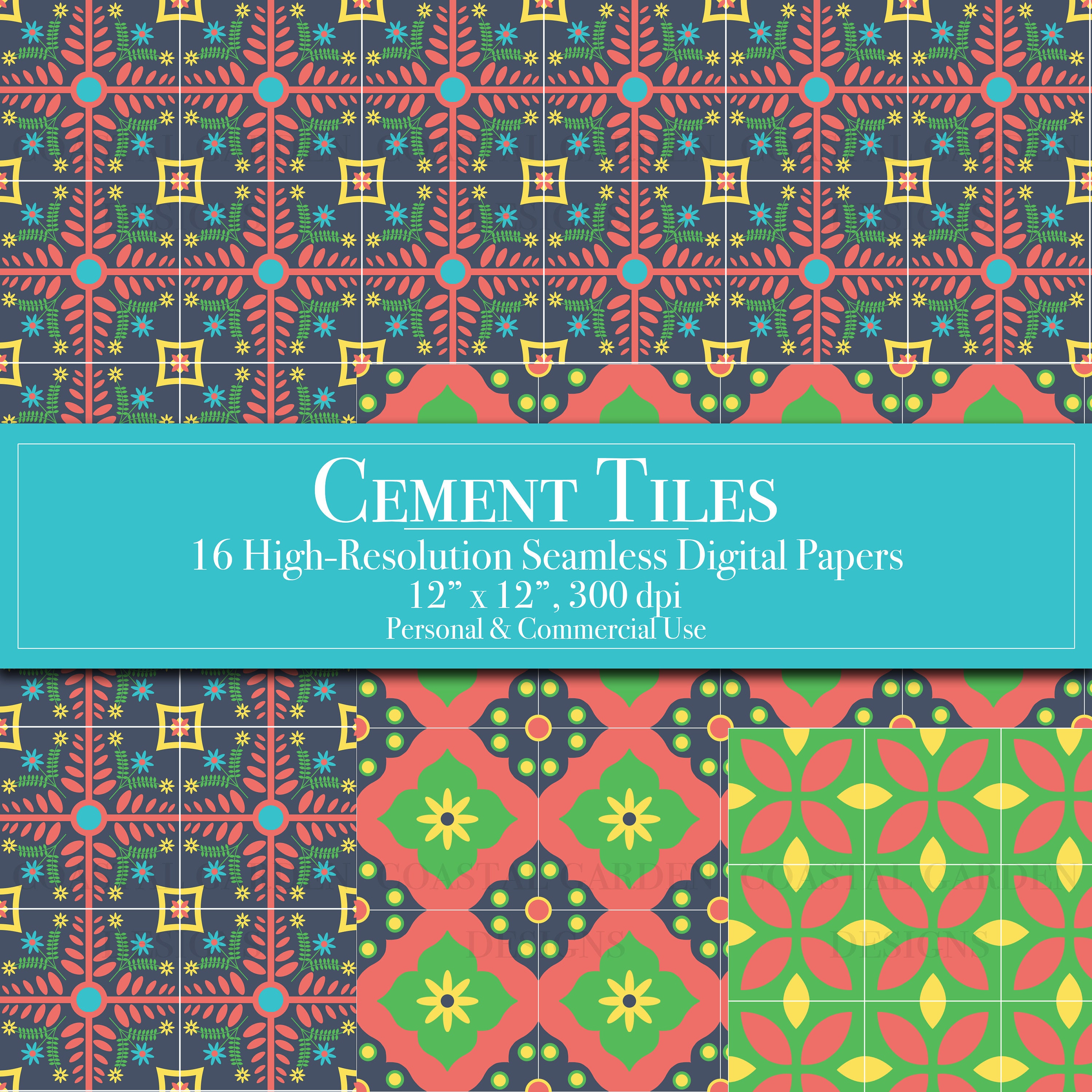Cement Tiles Digital Paper Bundle, Seamless Patterns Scrapbook Paper ...
