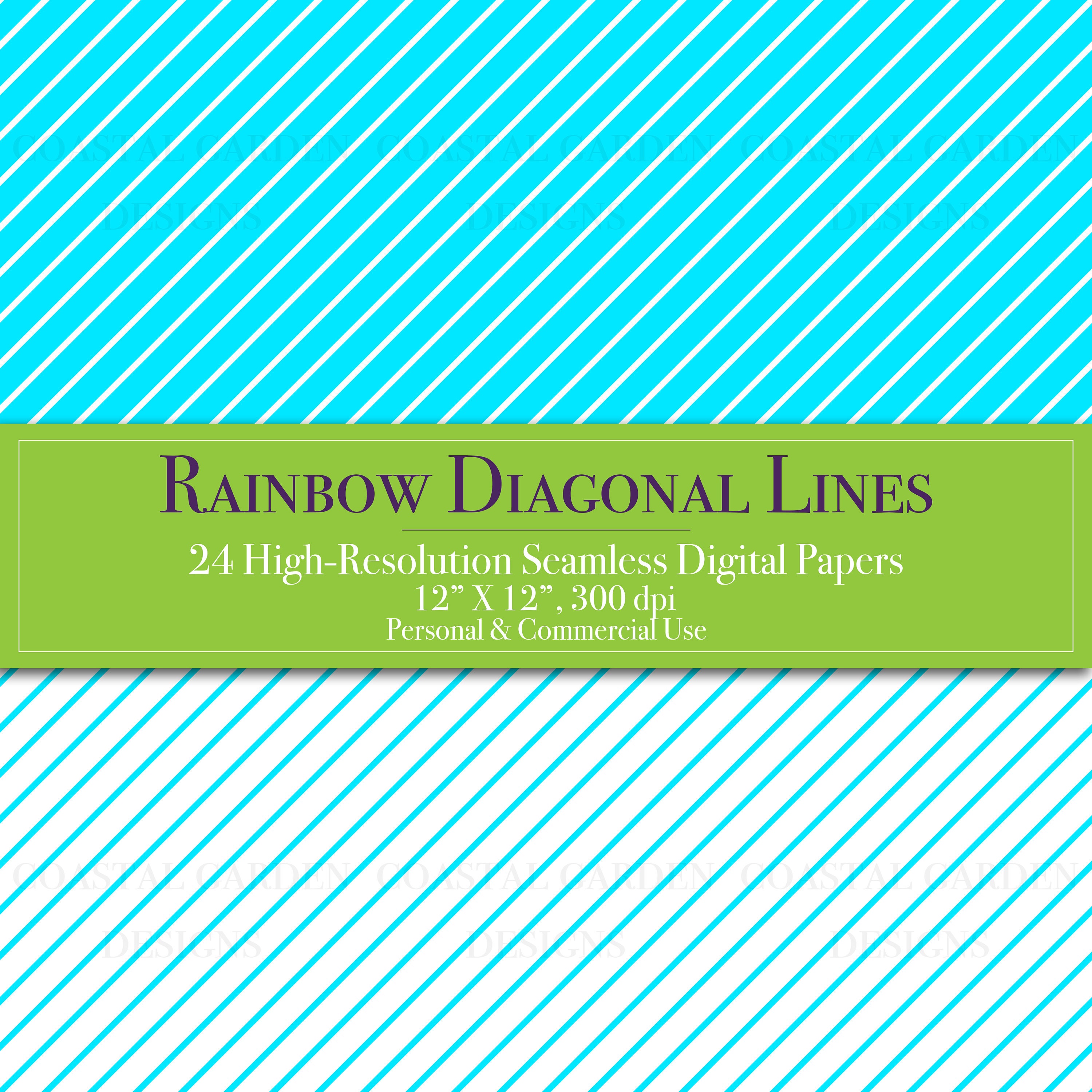 Rainbow Diagonal Lines Digital Paper Set, Seamless Patterns, Scrapbook ...