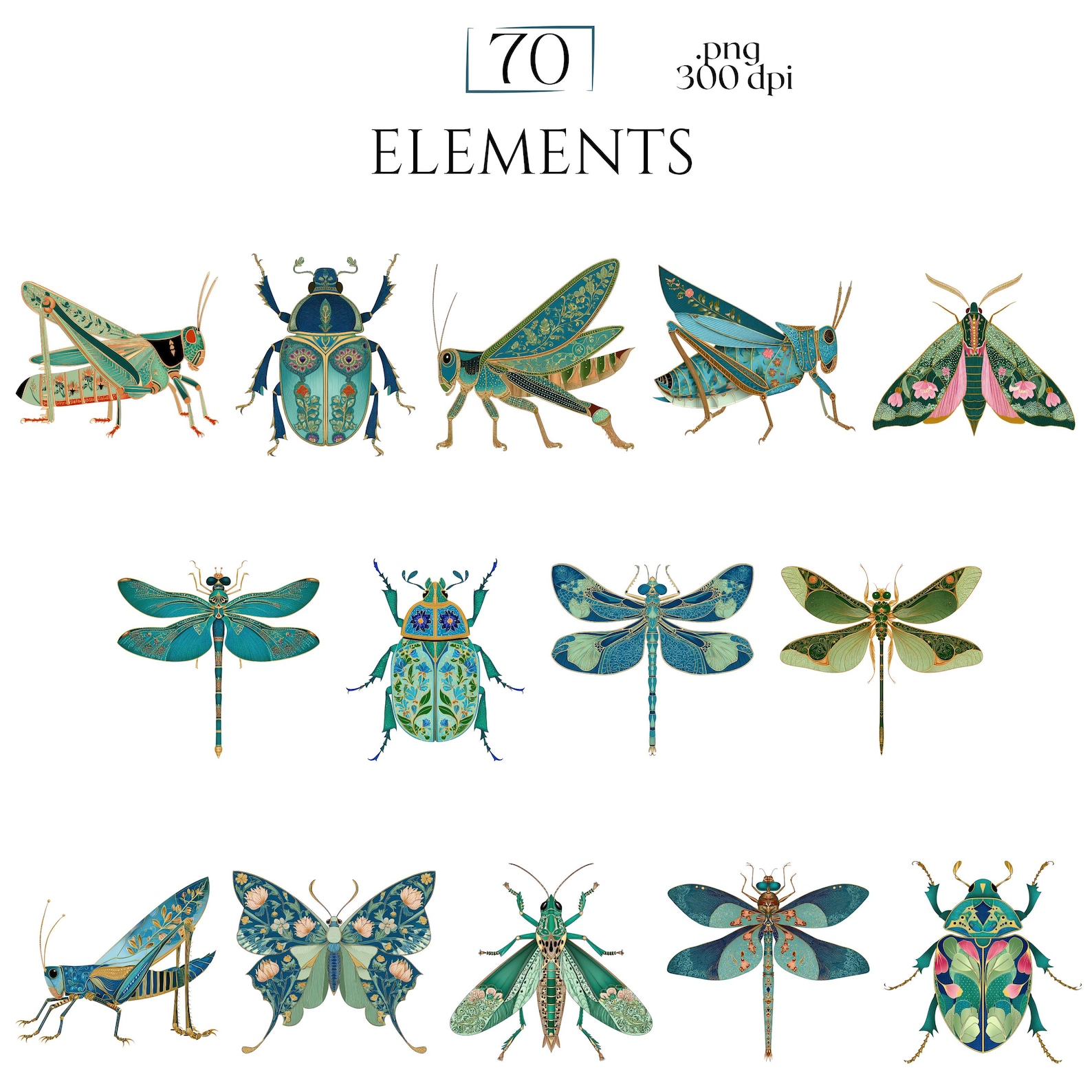 Art Nouveau Bugs Clipart, Ornamental Insect PNG, Vintage Botanical ...