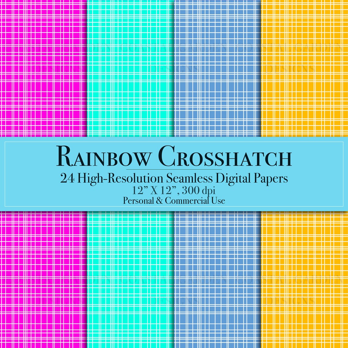 Rainbow Crosshatch Digital Paper Bundle, Seamless Pattern, Scrapbook ...