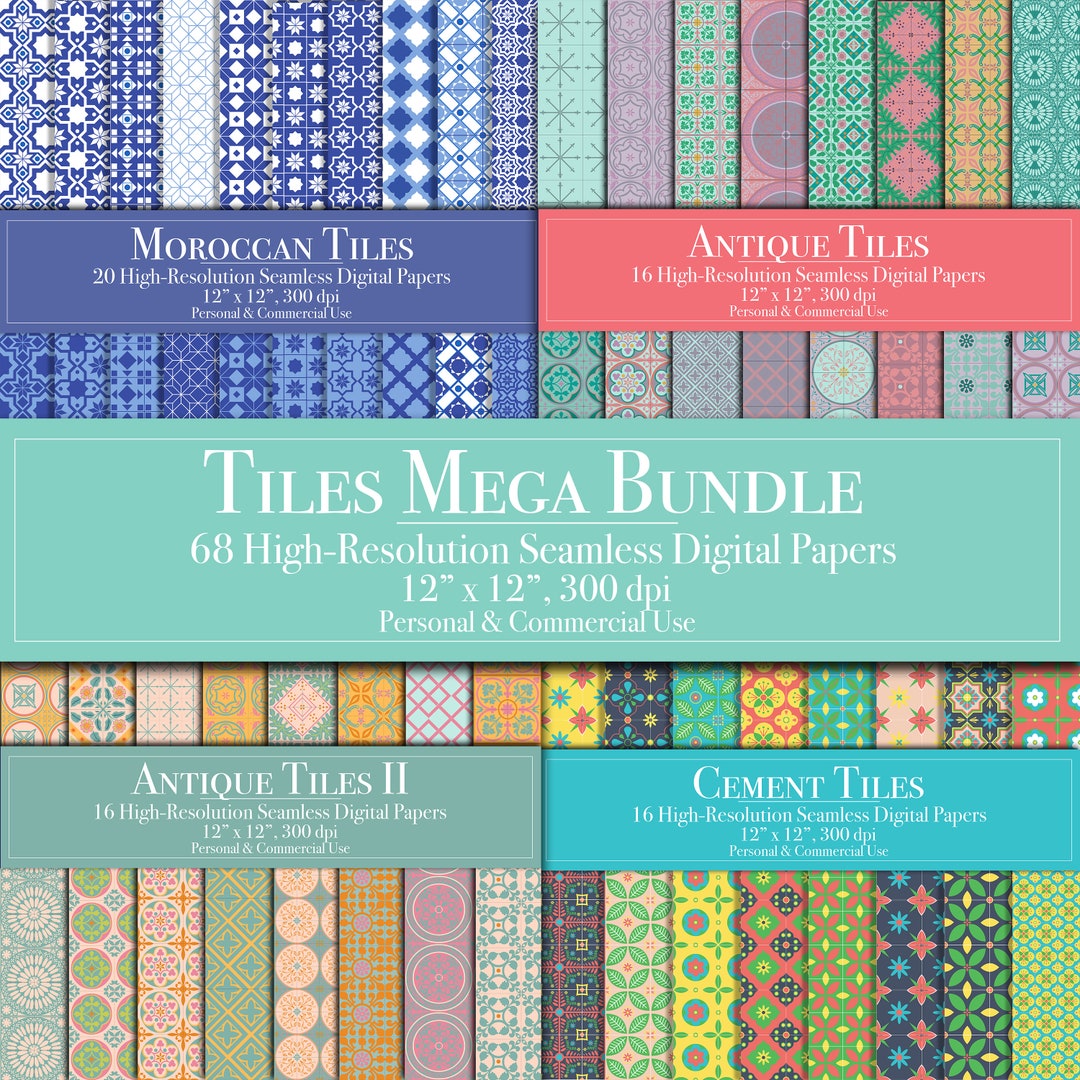 Tiles Digital Paper Megabundle, 68 Seamless Pattern Antique Tiles ...