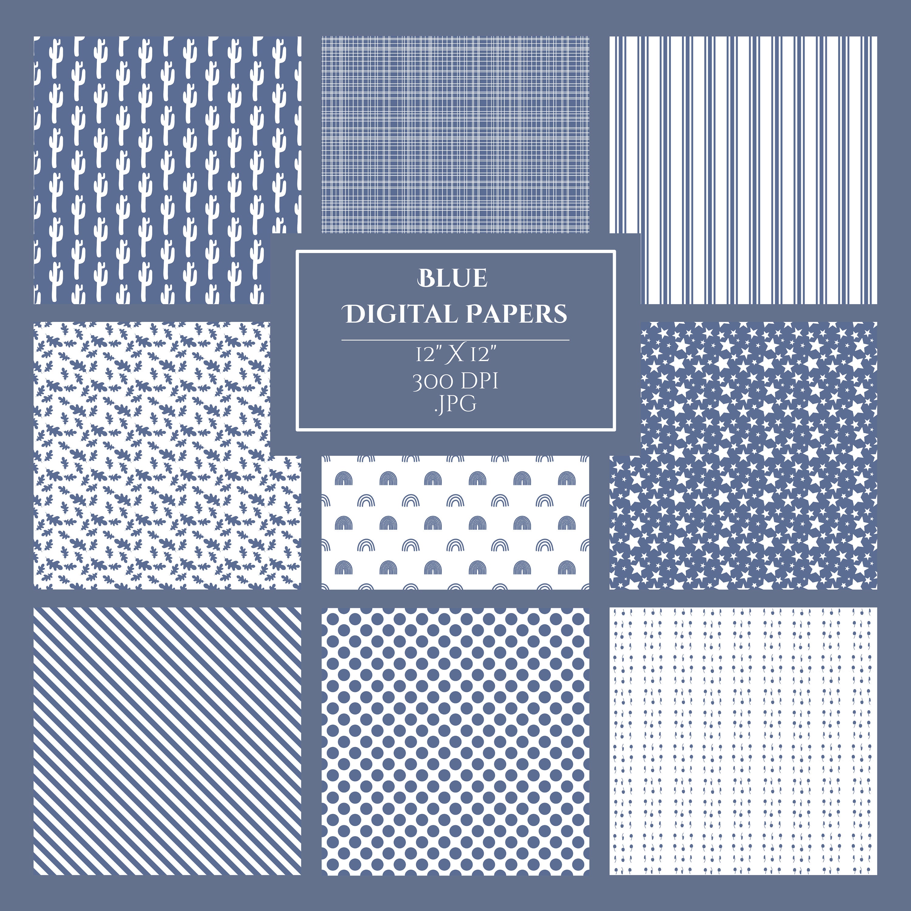Blue Digital Paper Bundle, Seamless, Scrapbook Paper, Commercial Use ...
