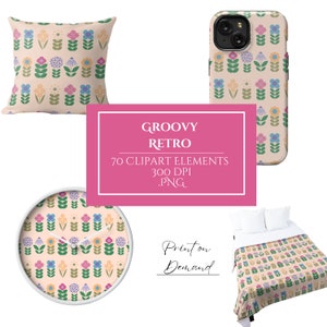 70 Retro Elements Clipart Set Happy Floral Clip Art Collection Cute ...