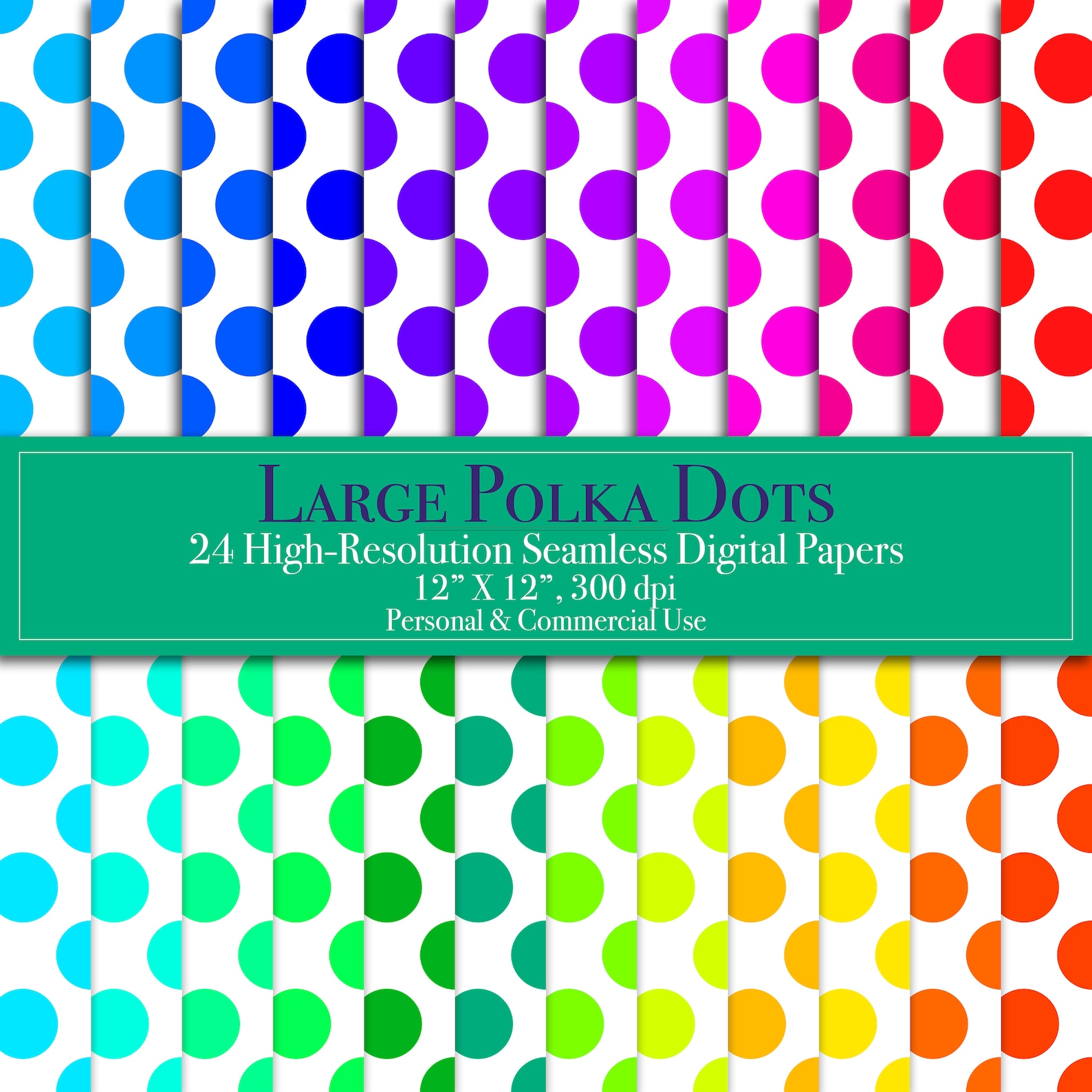 Large Rainbow Polka Dots Digital Paper, Seamless Pattern, Scrapbook ...