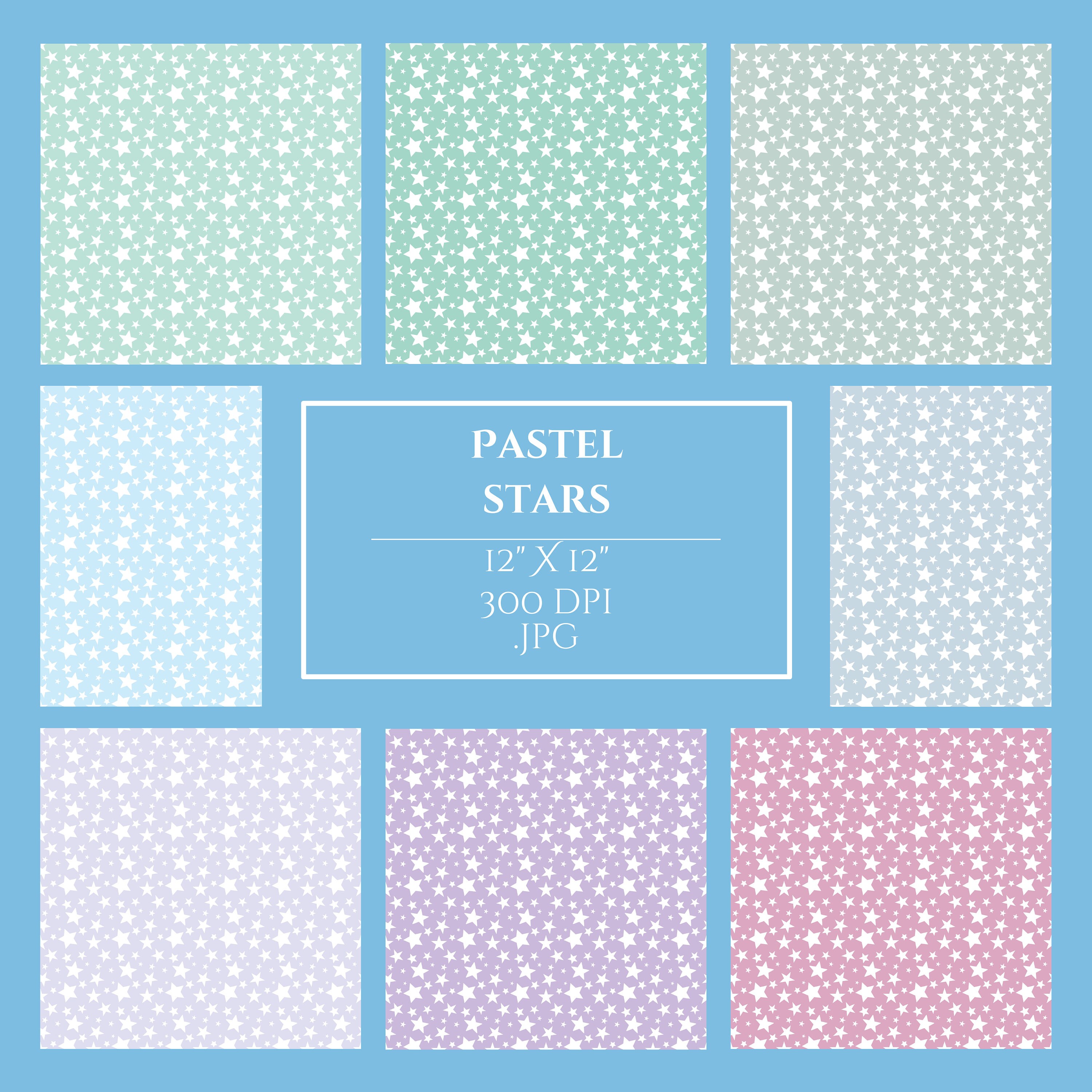 Pastel Rainbow Star Confetti Digital Paper, Seamless Pattern Scrapbook ...