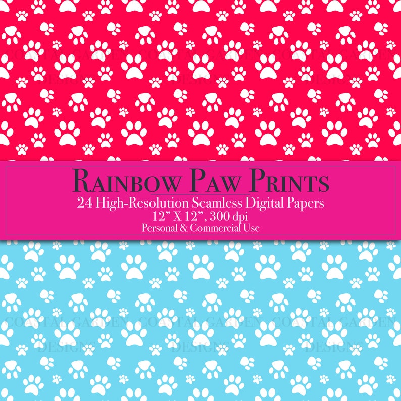 Rainbow Paw Prints Digital Paper Bundle, Animal Seamless Pattern, Dog ...