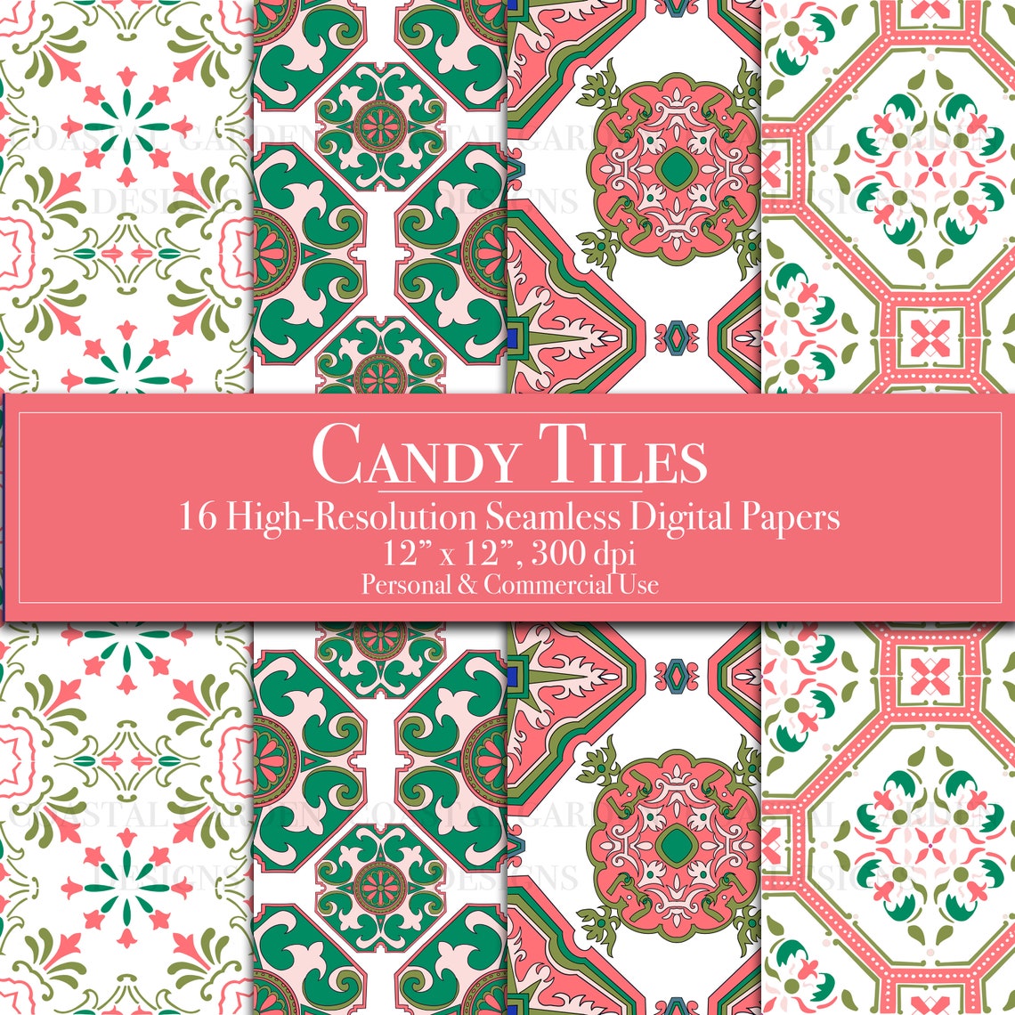 Candy Tile Digital Paper Bundle, Seamless Coordinating Patterns ...