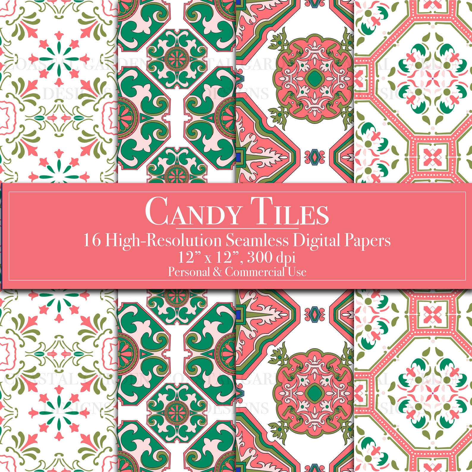 Candy Tile Digital Paper Bundle, Seamless Coordinating Patterns ...