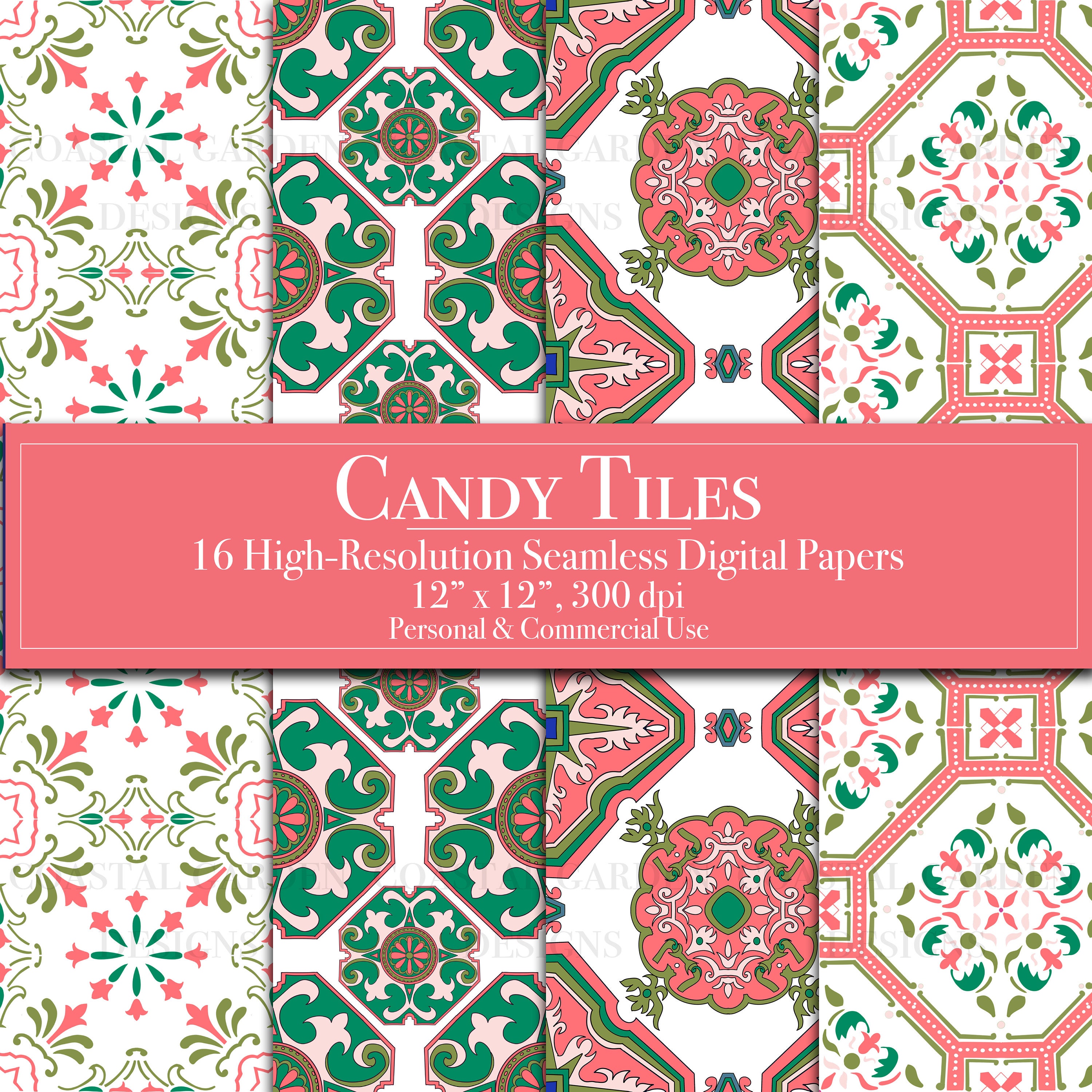 Candy Tile Digital Paper Bundle, Seamless Coordinating Patterns ...