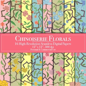 Chinoiserie Digital Paper Bundle, Floral Seamless Patterns, Peony ...