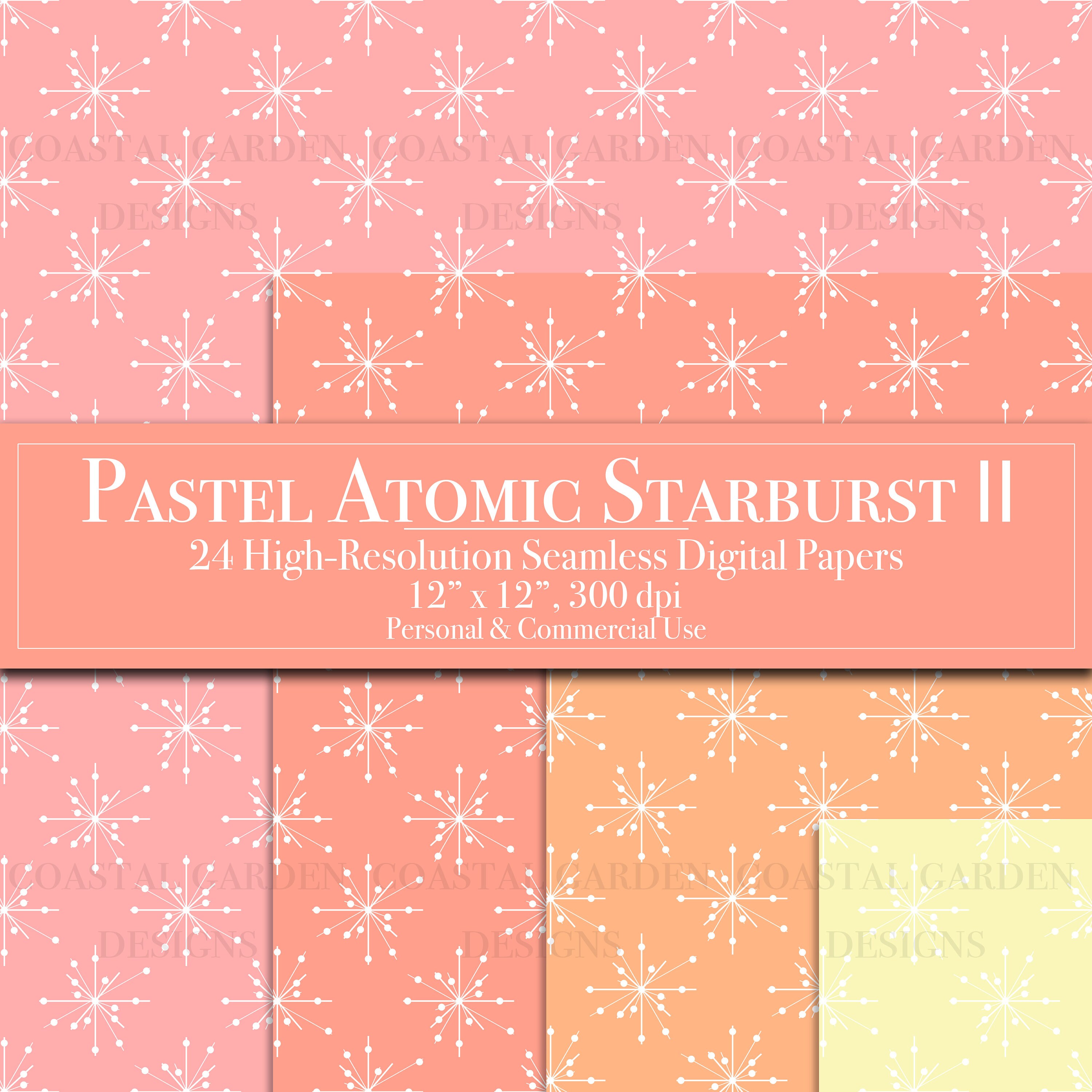 Atomic Starburst II Digital Papers, Seamless Pattern Scrapbook Paper ...