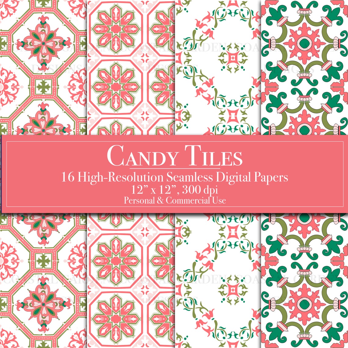 Candy Tile Digital Paper Bundle, Seamless Coordinating Patterns ...