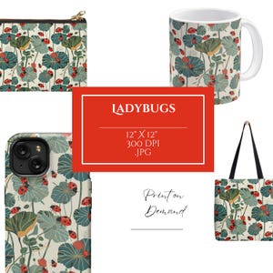 Ladybug Digital Papers, Floral Seamless Digital Scrapbook Patterns ...