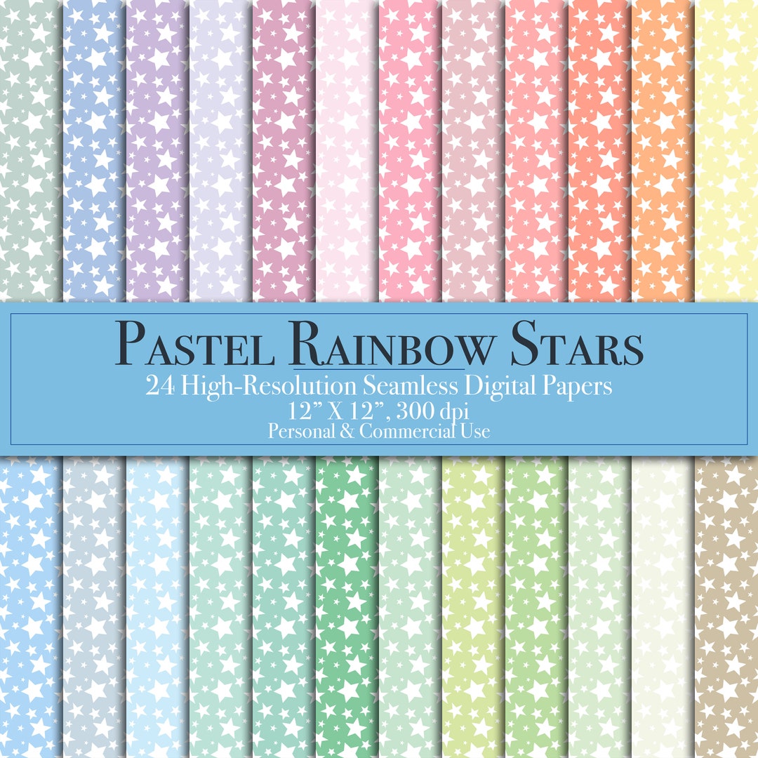 Pastel Rainbow Star Confetti Digital Paper, Seamless Pattern Scrapbook ...