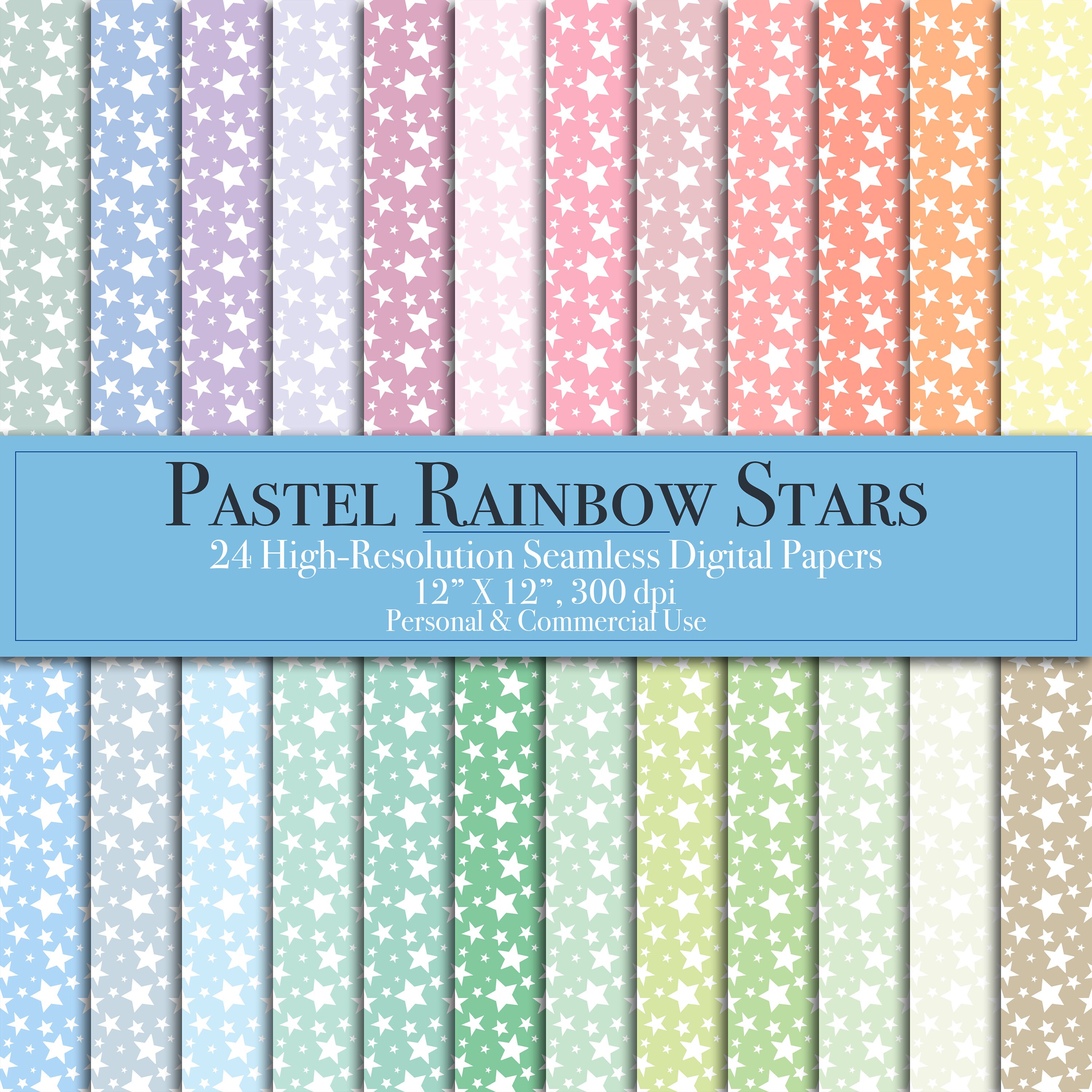 Pastel Rainbow Star Confetti Digital Paper, Seamless Pattern Scrapbook ...
